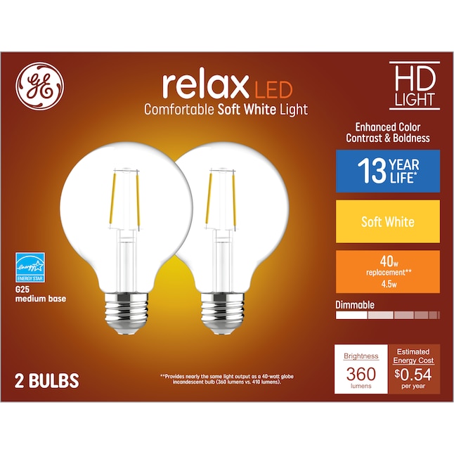 GE 40-Watt EQ G25 Soft White Medium Base (E-26) Dimmable LED Light Bulb ... GE 40-Watt EQ G25 Soft White Medium Base (E-26) Dimmable LED Light Bulb ...