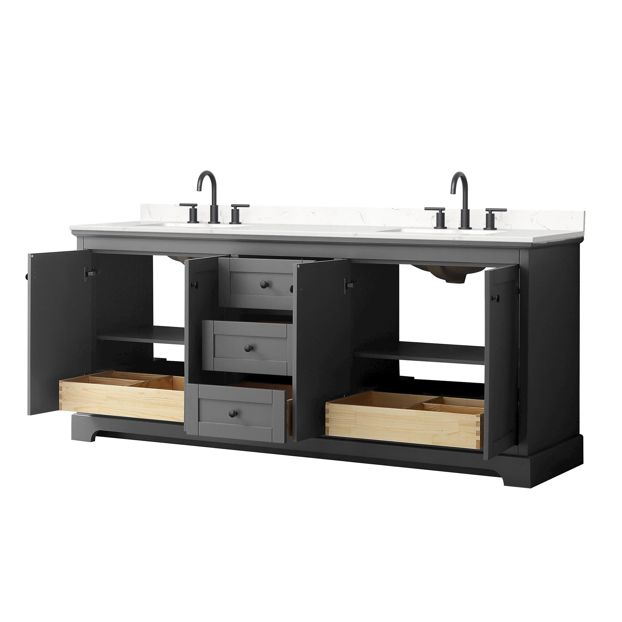 Wyndham Collection Avery 80-in Dark Gray with Matte Black Trim ...