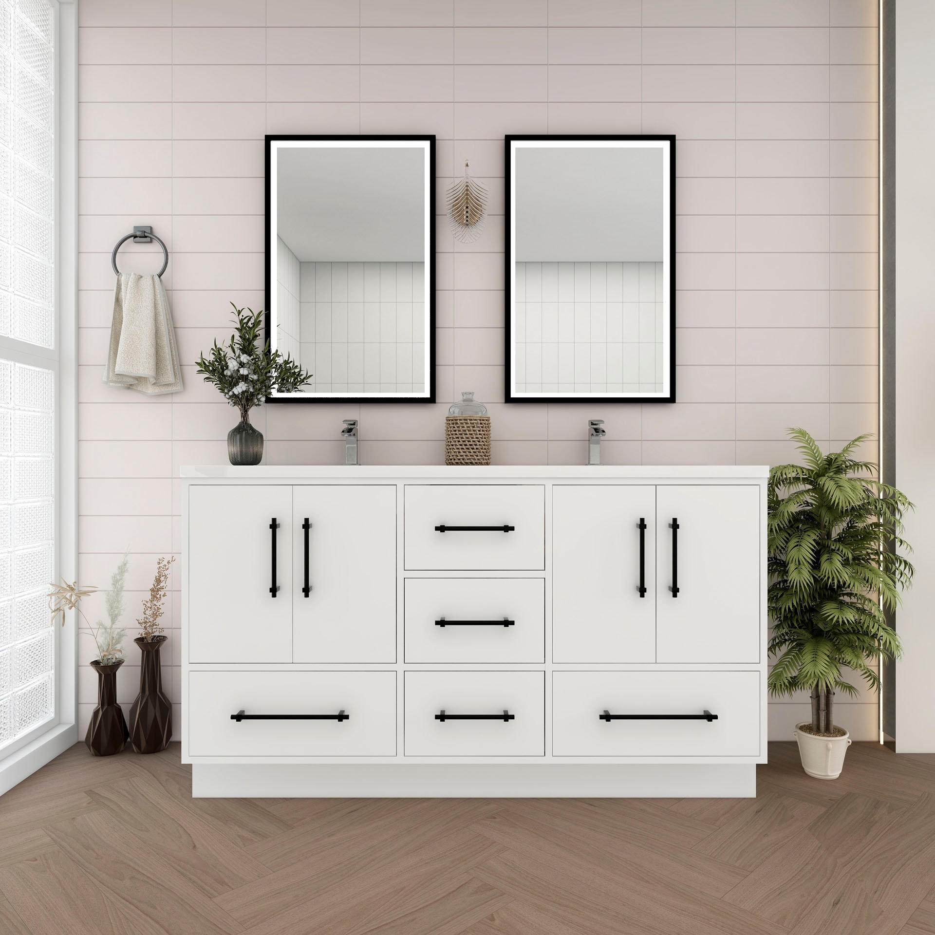 BV Better Vanity Victoria 60-in Gloss White Double Sink Bathroom Vanity ...
