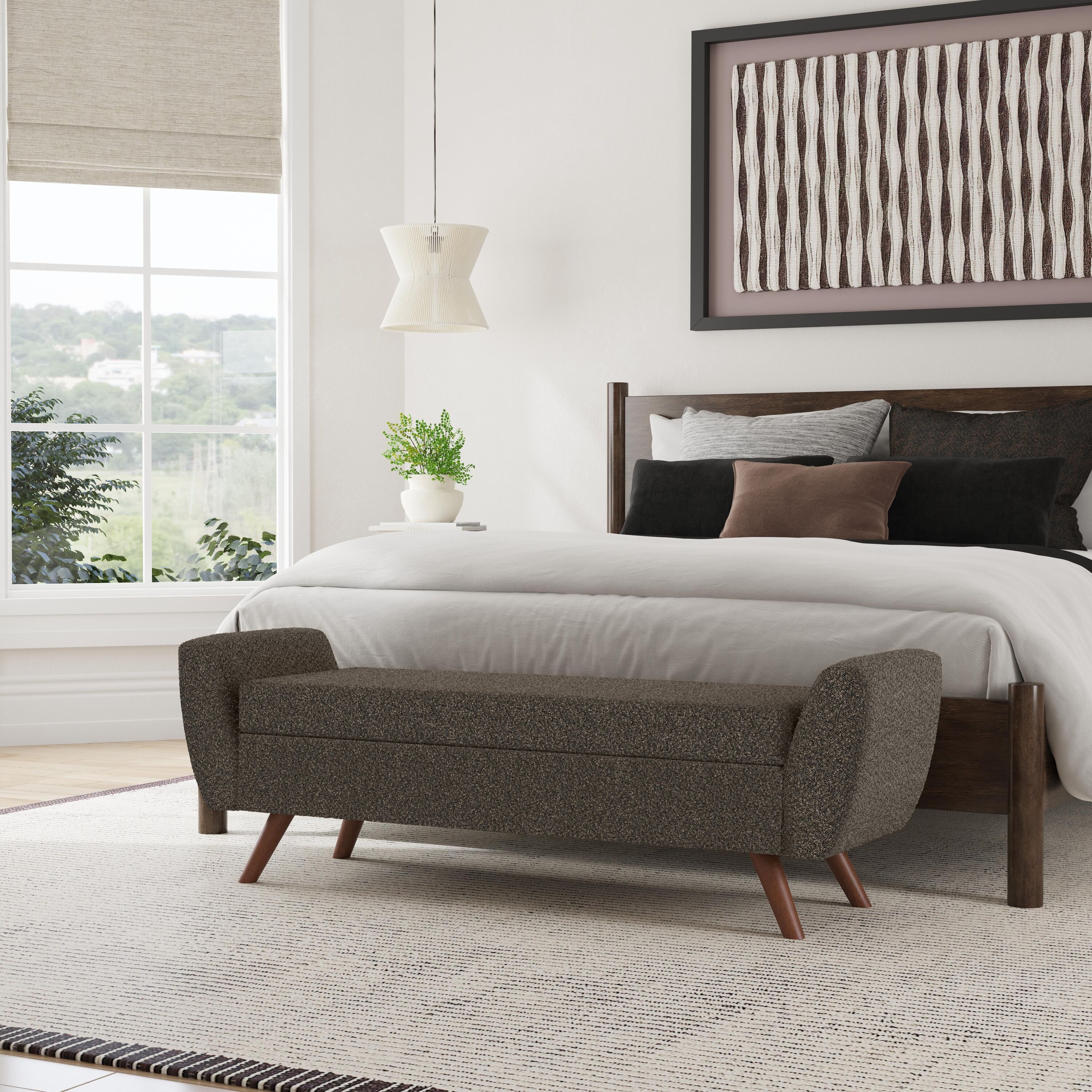 HomePop Modern Modern Dark Brown Boucle Storage Bench with Storage 60-in x 18-in x 21-in in the ...