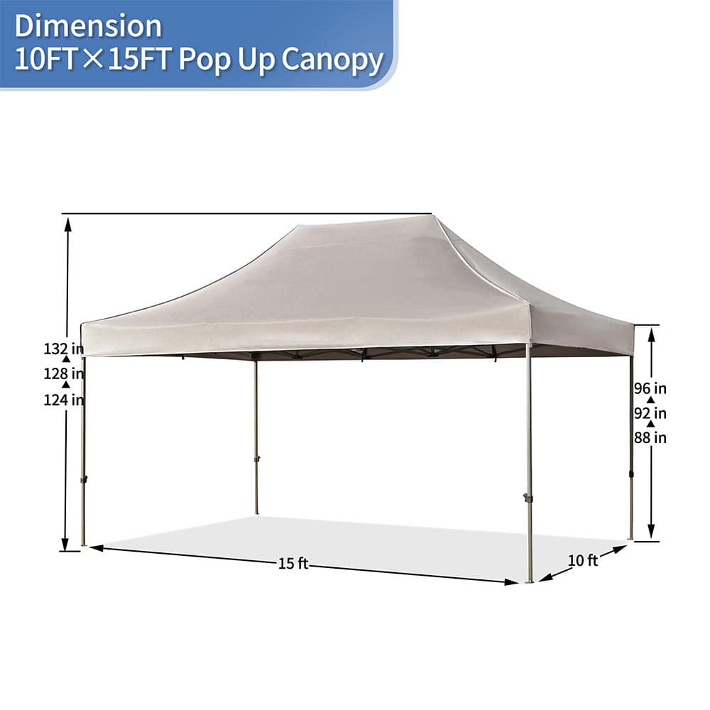 JUJABU Khaki 10ftx15ft Pop Up Canopy Tent Heavy Duty Party Tent 3 Height Adjustable for Weddings ...