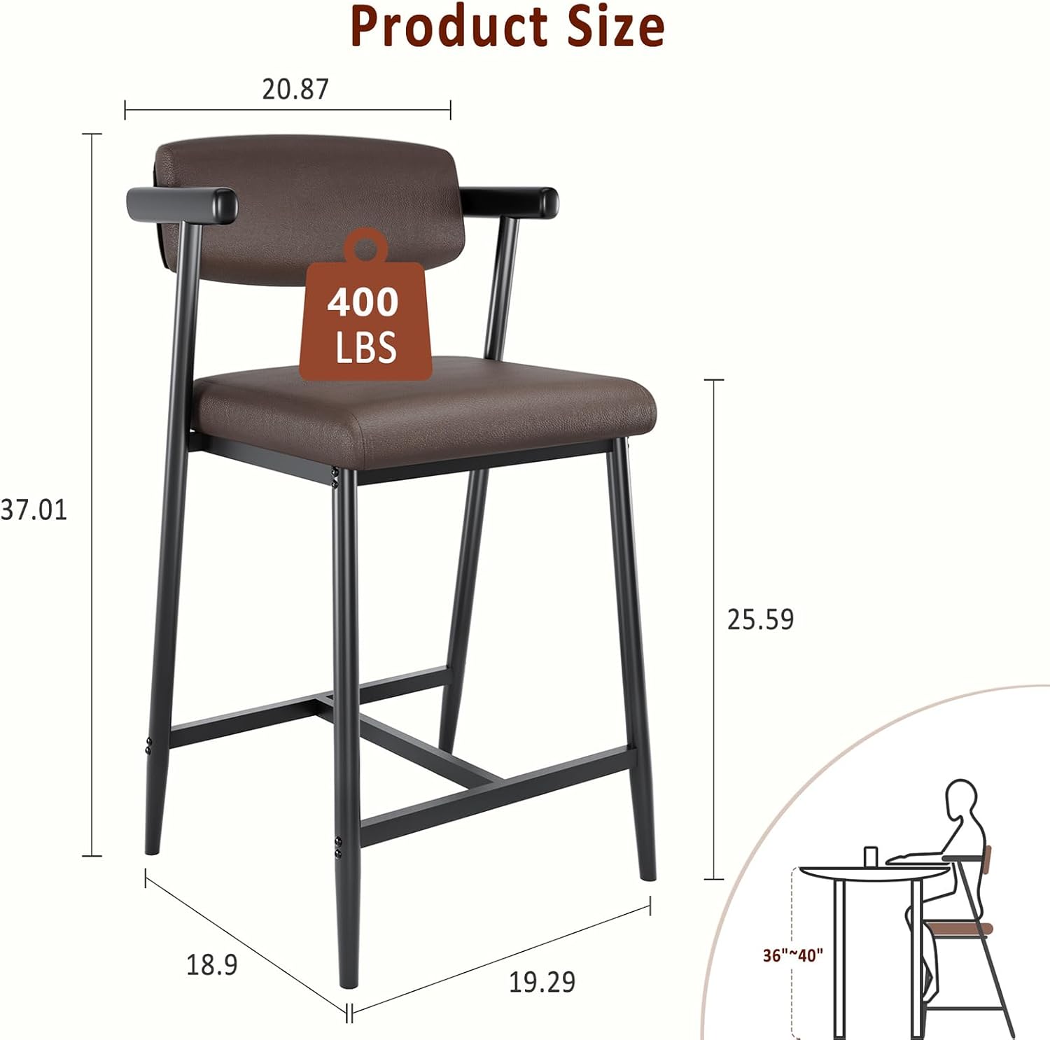 Garvee Bar Stools Set of 4 with Arms 26 in Counter Height Barstools Set ...