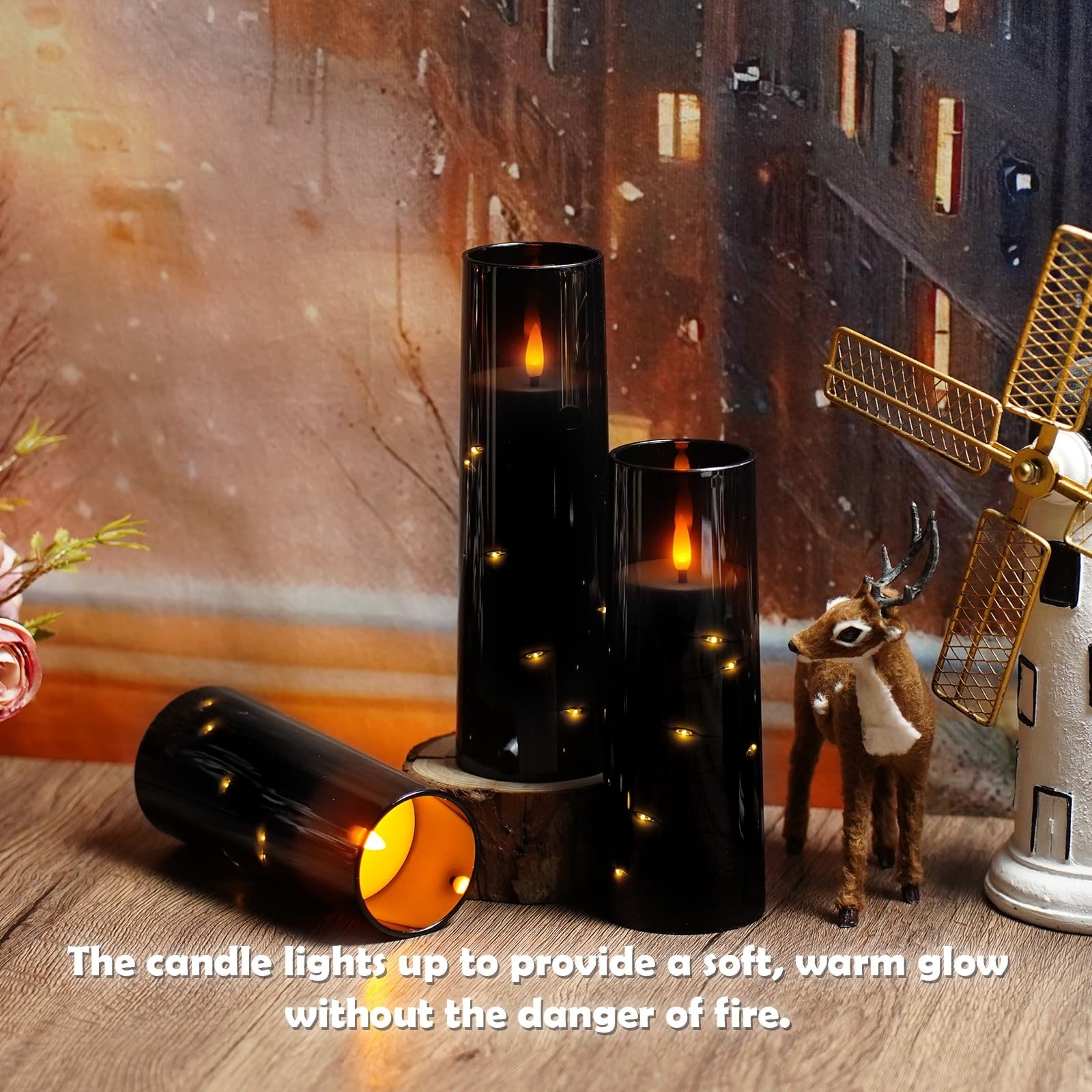 Phyfalip Flameless LED Candles Timer Set 5 pcs Flickering Acrylic Shell ...