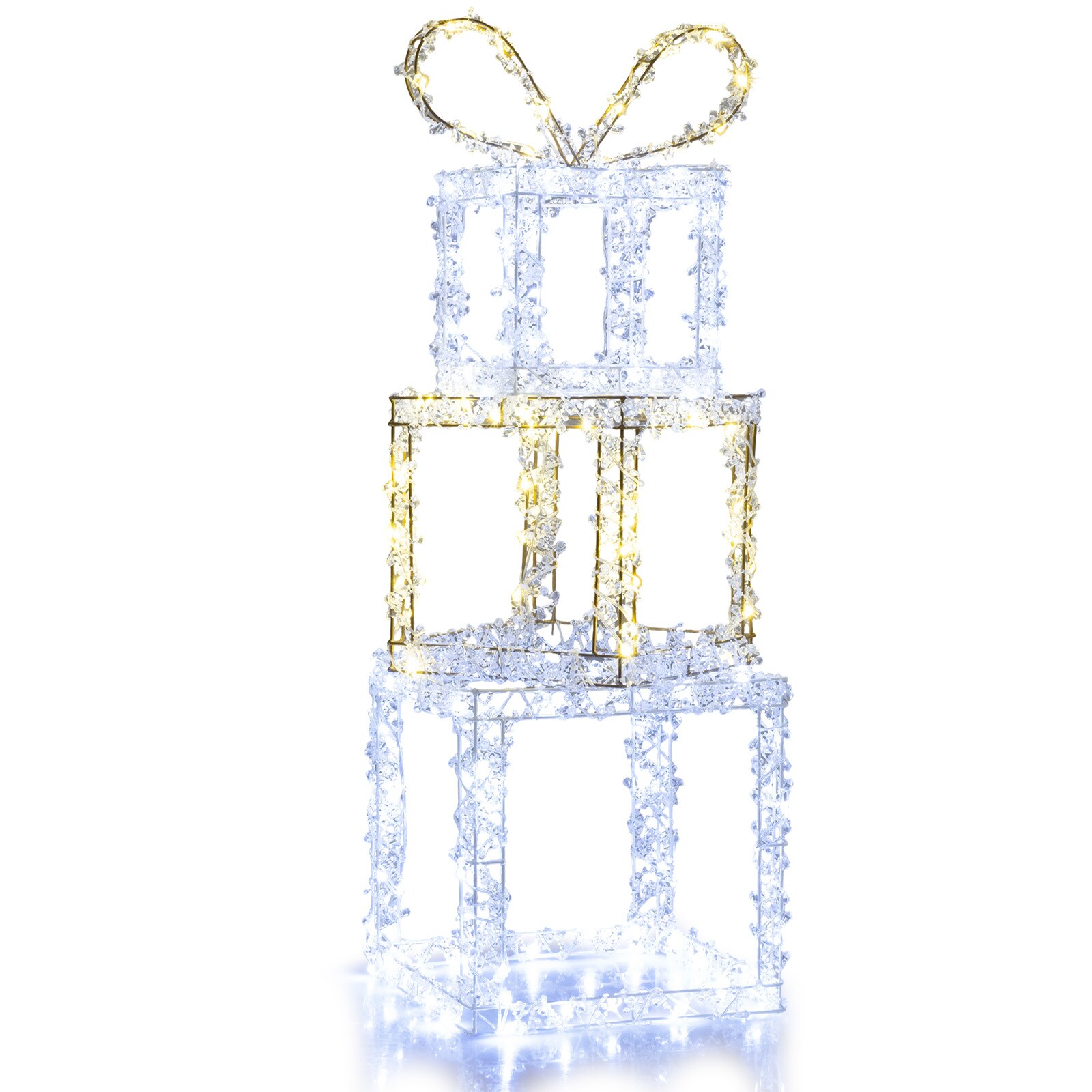 BABOOM Stacked Lighted Gift Boxes Set of 3 Pre-Lit Warm and Cold Lights ...