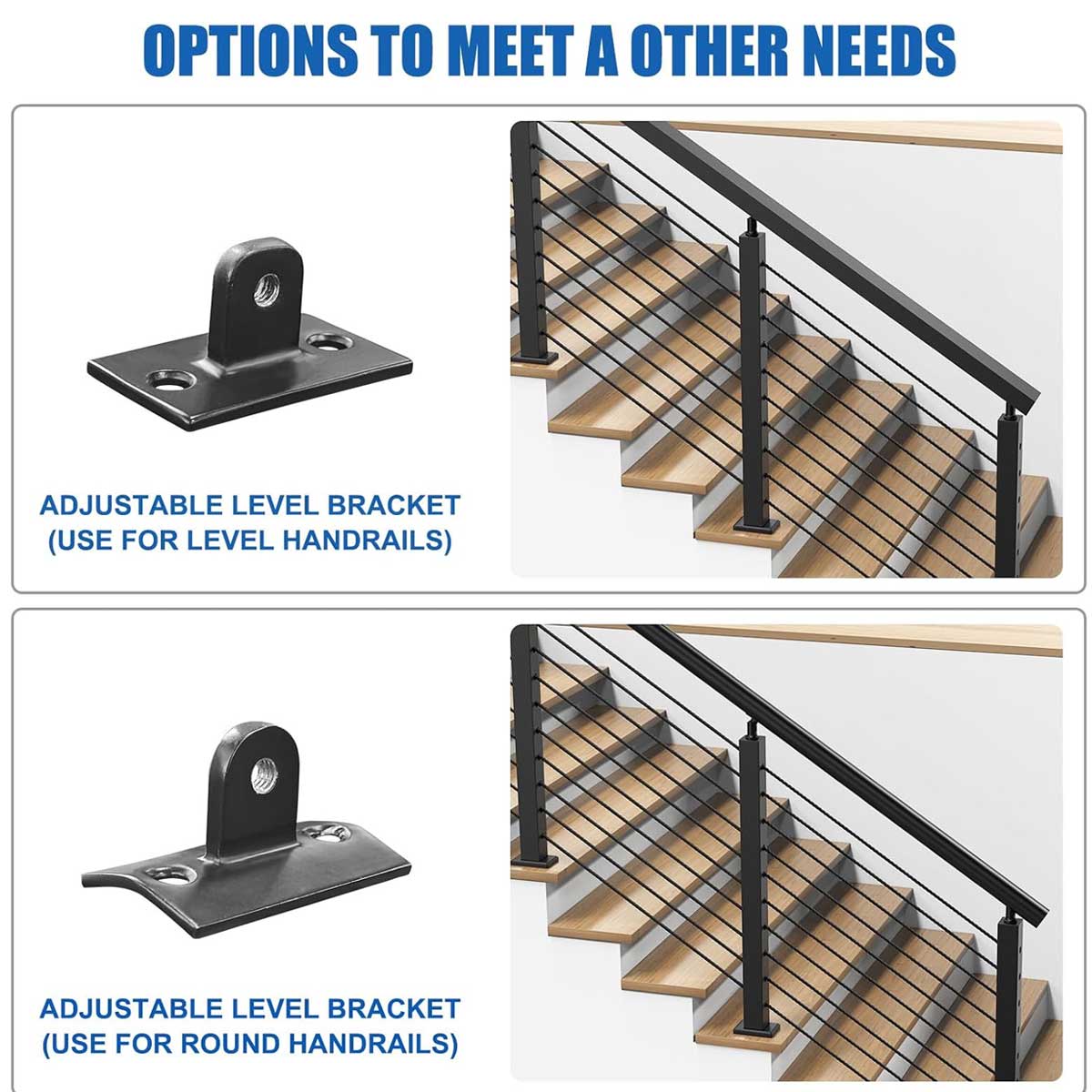 Aoibox 36 Inch Cable Railing Post 2 Packs Adjustable Top Level Drilled ...