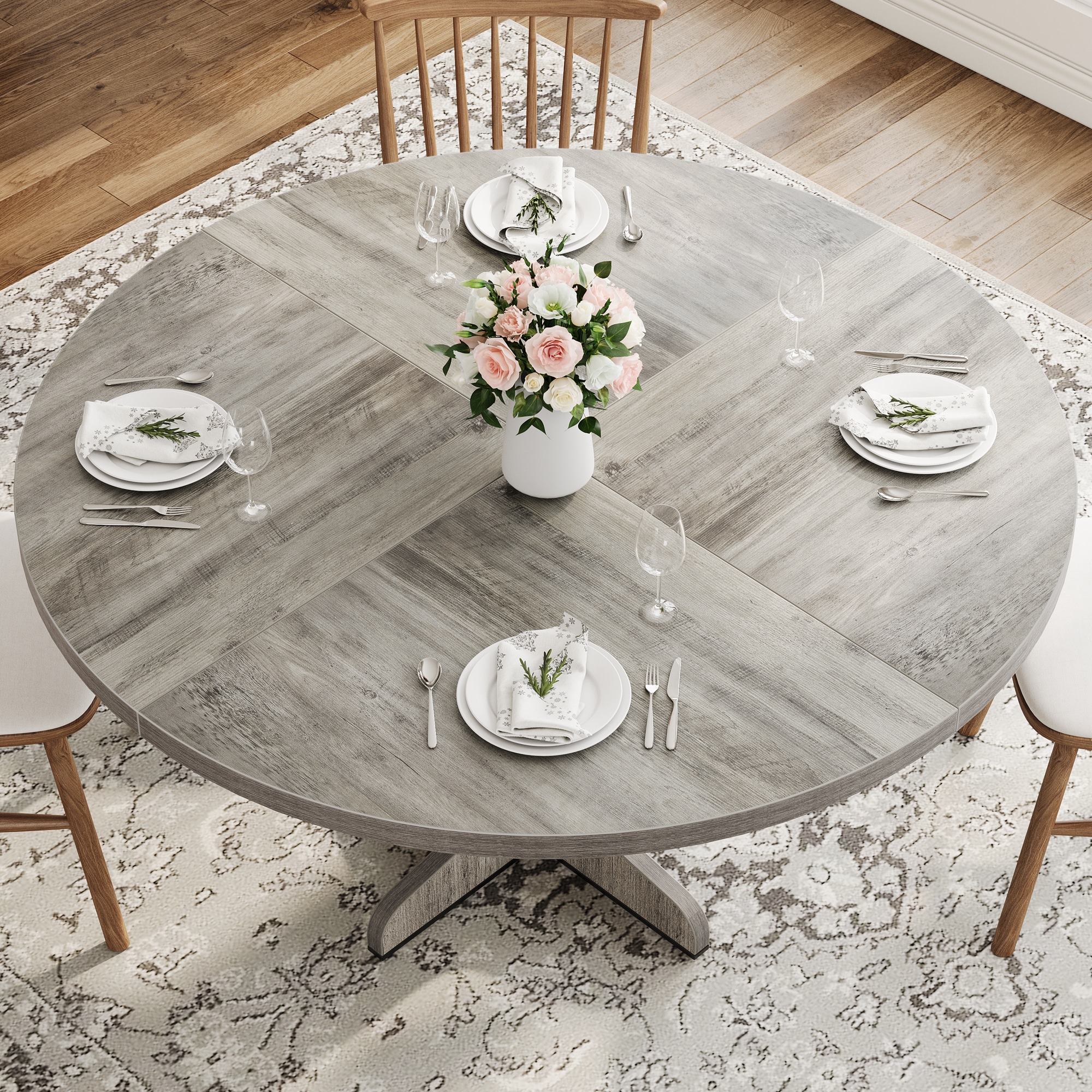 Garvee 47 Inch Round Dining Table for 4 - Gray Farmhouse Kitchen Table ...