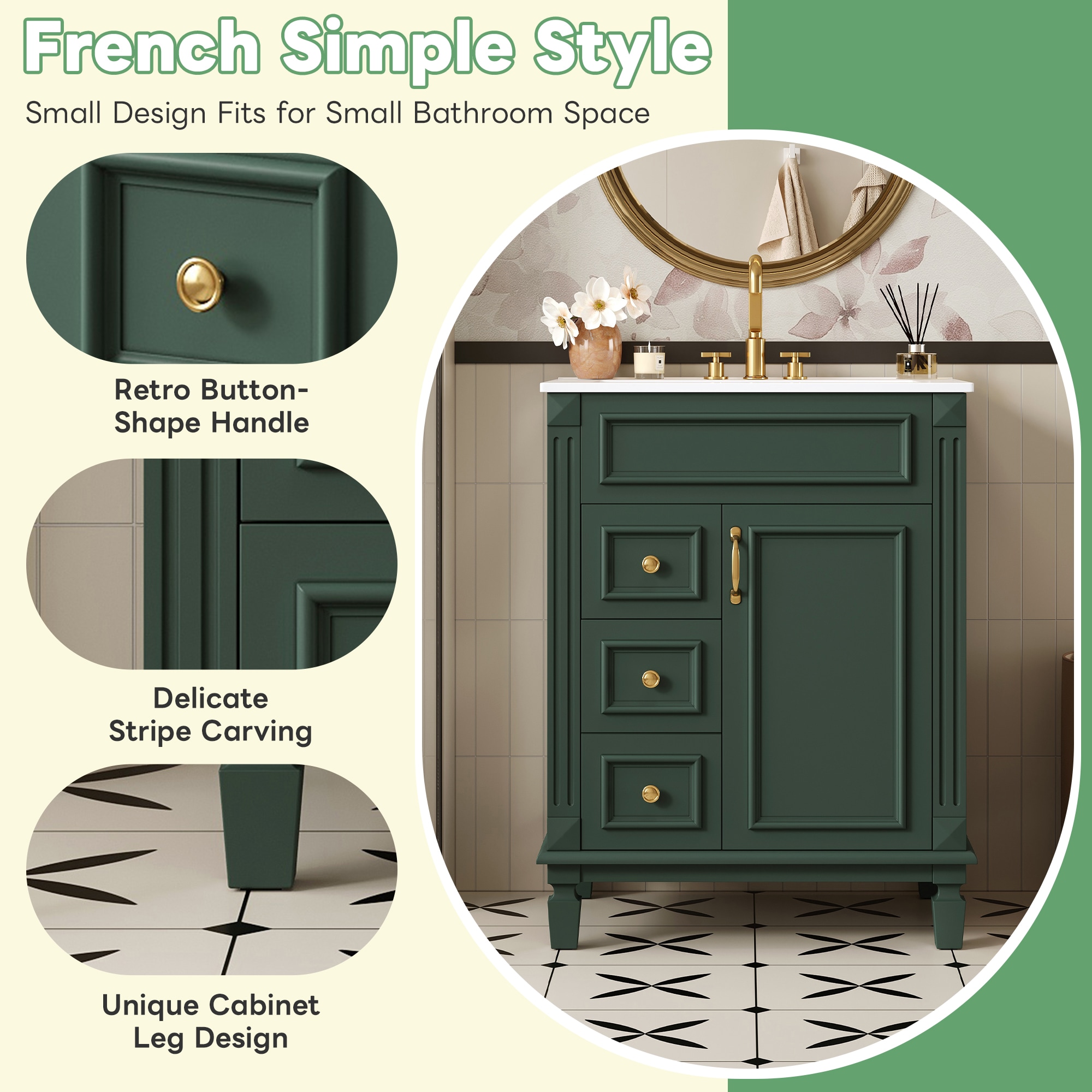 Iseryn 24-in Green Undermount Single Sink Bathroom Vanity with White ...