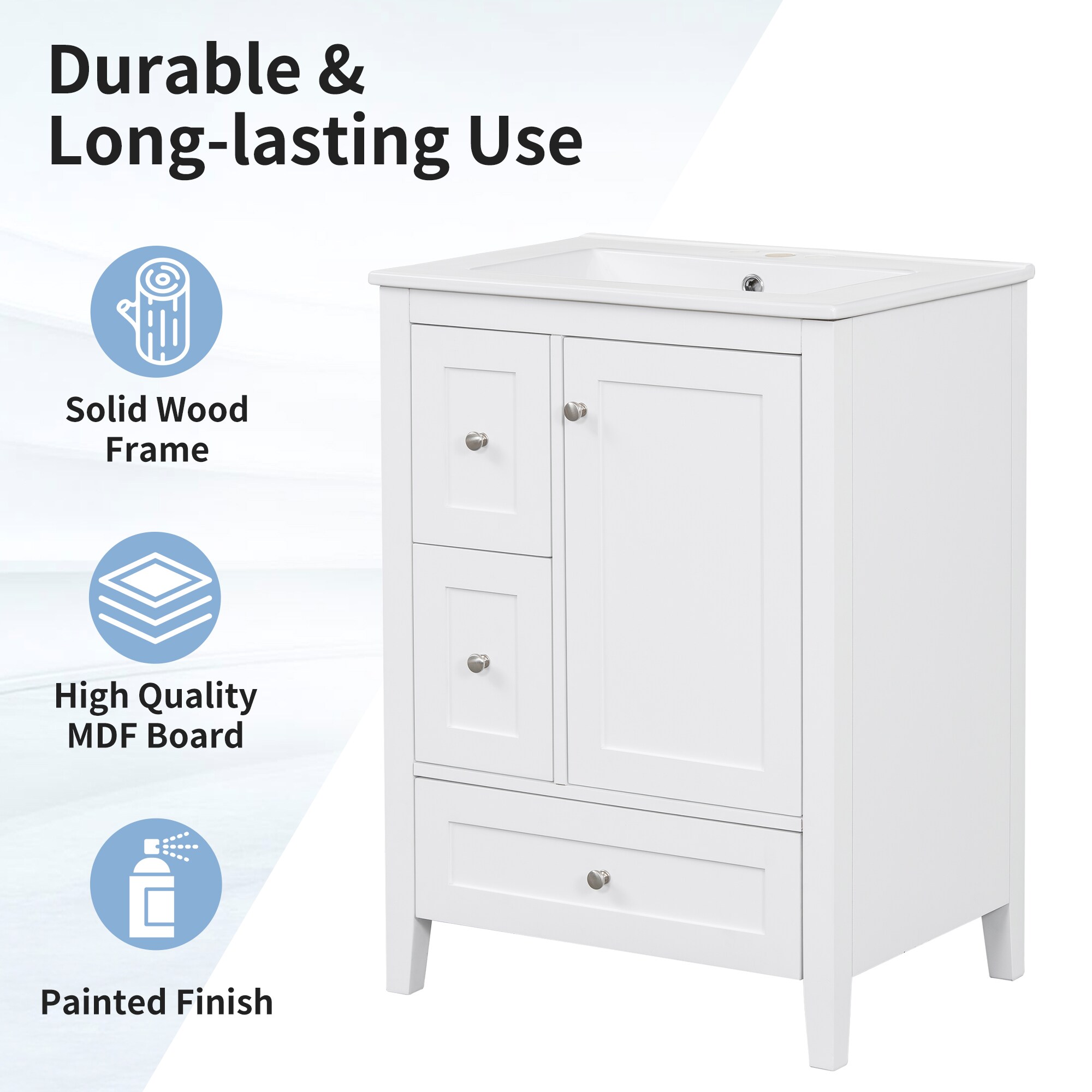 GDFStudio Aurora Modern 24 in. Freestanding Bathroom Vanity with ...