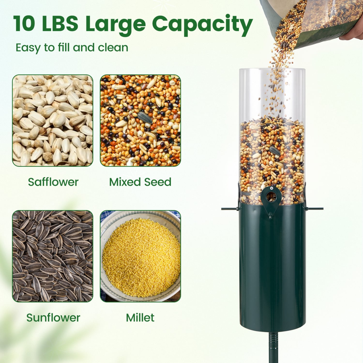 Slickblue Metal Pole Mount Squirrel-Resistant Tube Bird Feeder Outdoor ...