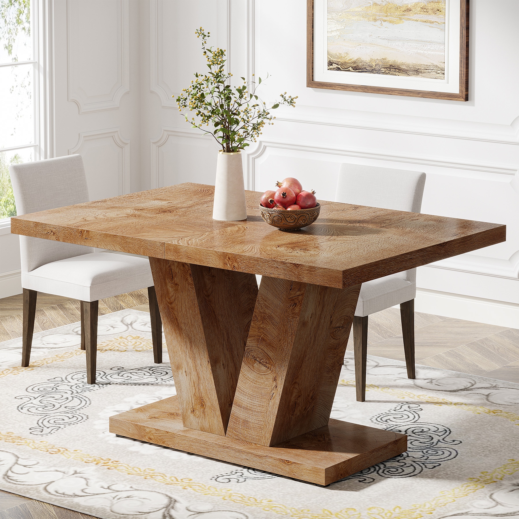 Tribesigns Light Brown Modern Rectangular Dining Table 47.2 L x 29.5 H ...