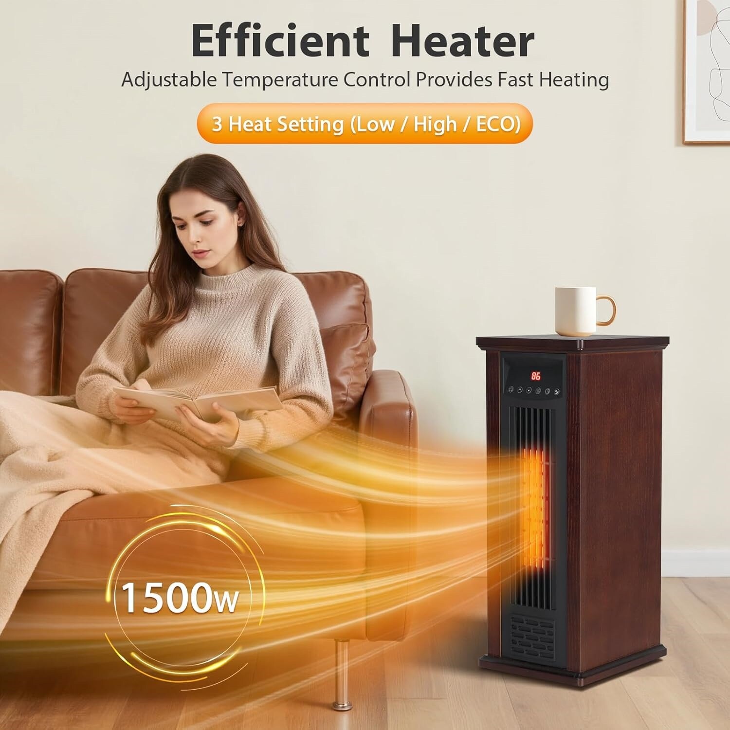 EdenDirect 1500 -Watt Quartz radiant Tower Indoor Electric Space Heater ...