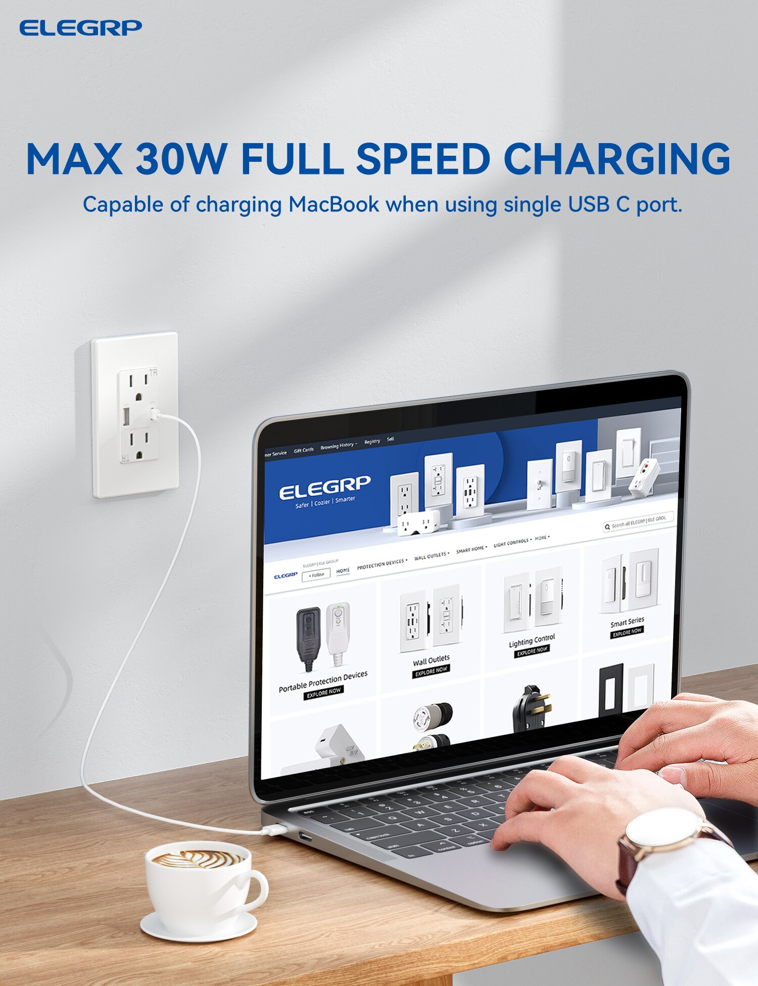 ELEGRP USB Outlets Receptacles Each USB Port 30W Support Fast Charge ...