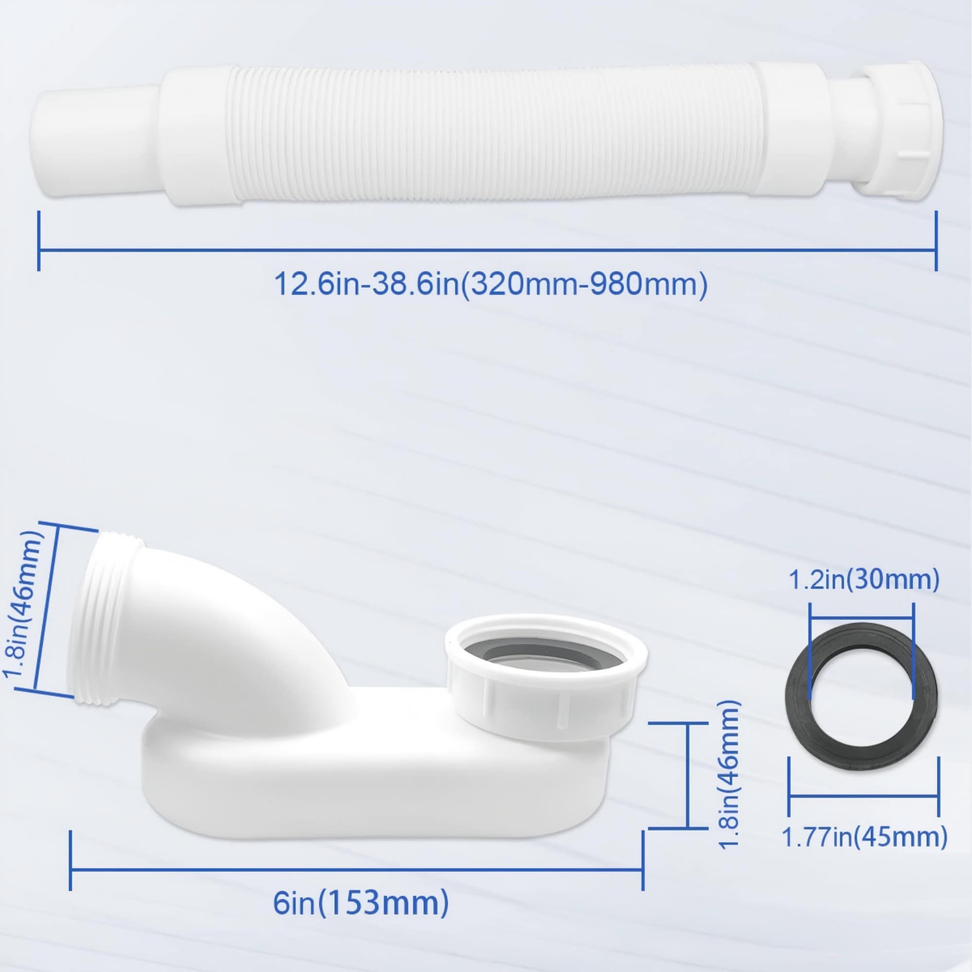 Numhew 12.6in to 38.6in L 1-1/2 P-Trap Flexible Low Profile White ...