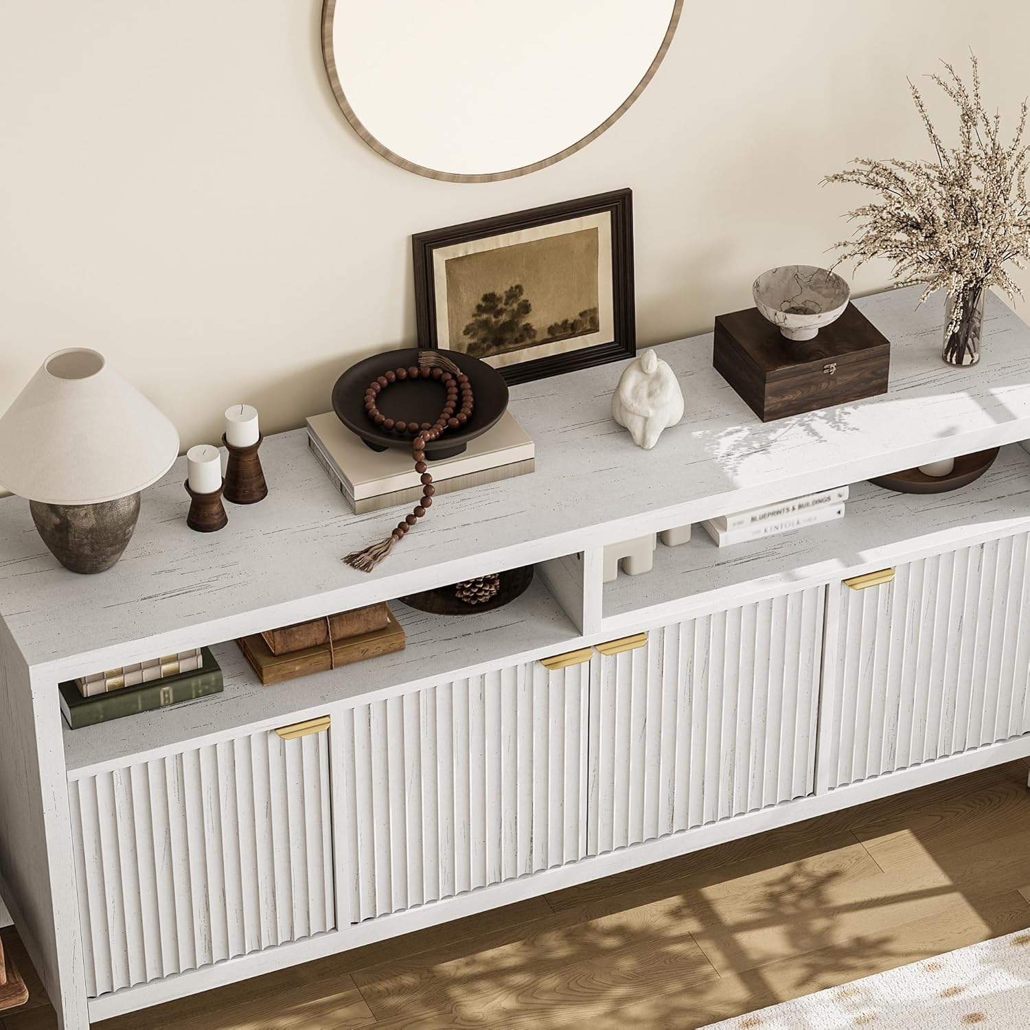 IdealHouse Fluted Storage Cabinet Modren Entryway Organizer with Fluted ...