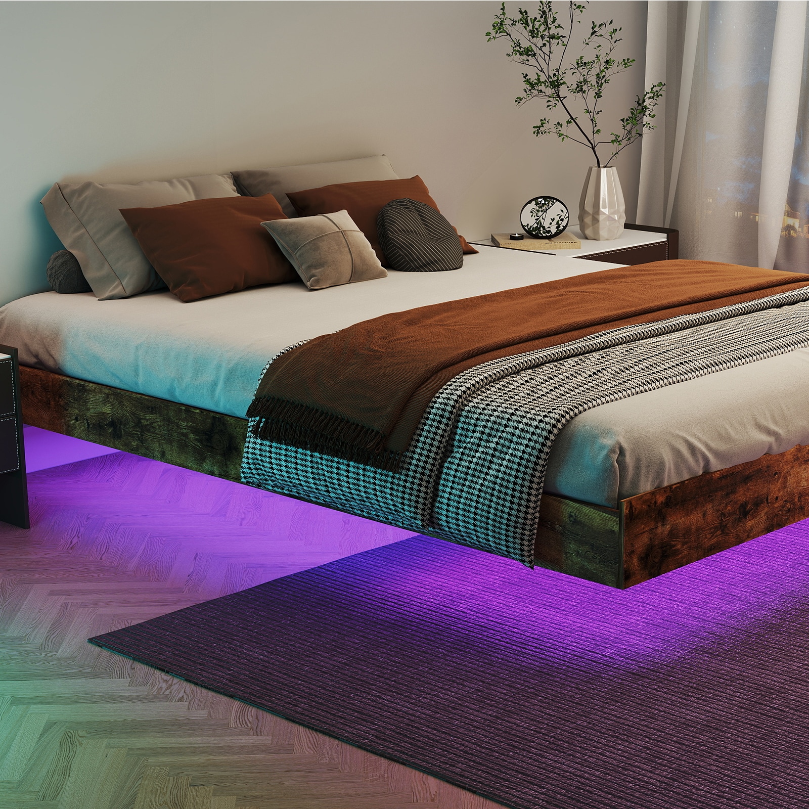 Blisstyle Queen Size Floating Bed Frame with LED Lights Heavy Duty ...