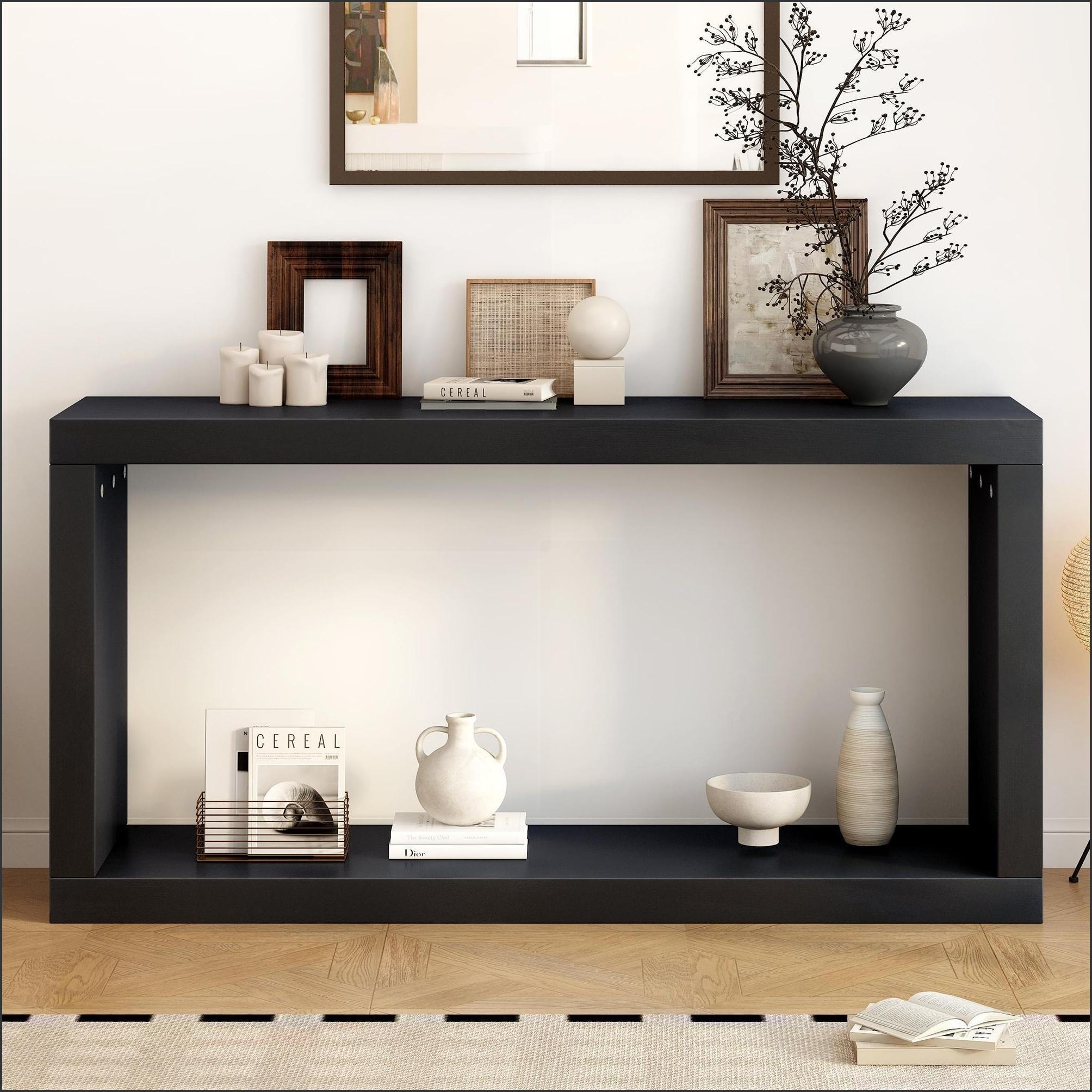 Watnature Natural Wood Grain Square Frame Coffee Table Space Saving ...