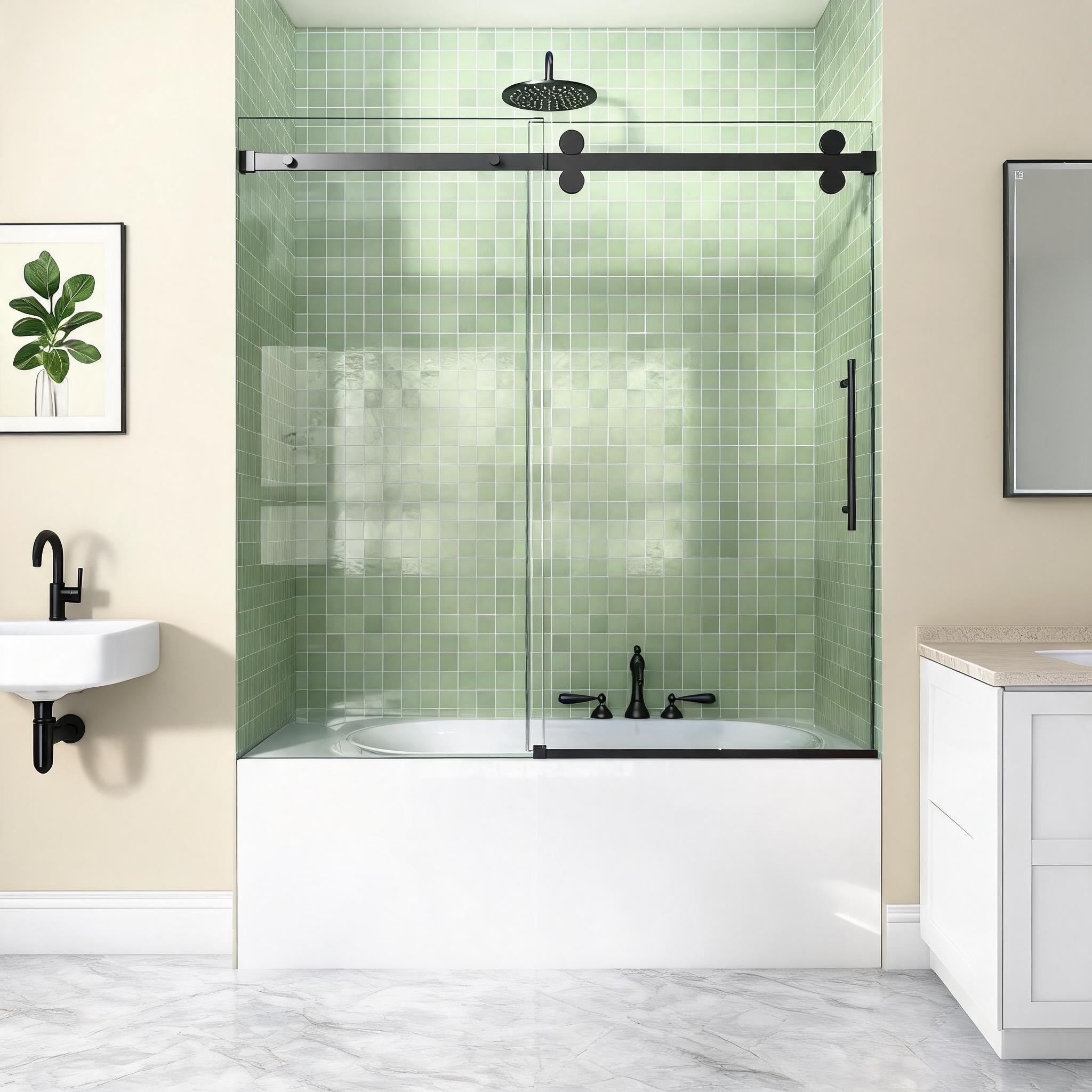 Watnature Frameless Double Sliding Shower Door Tub Enclosure Classic ...
