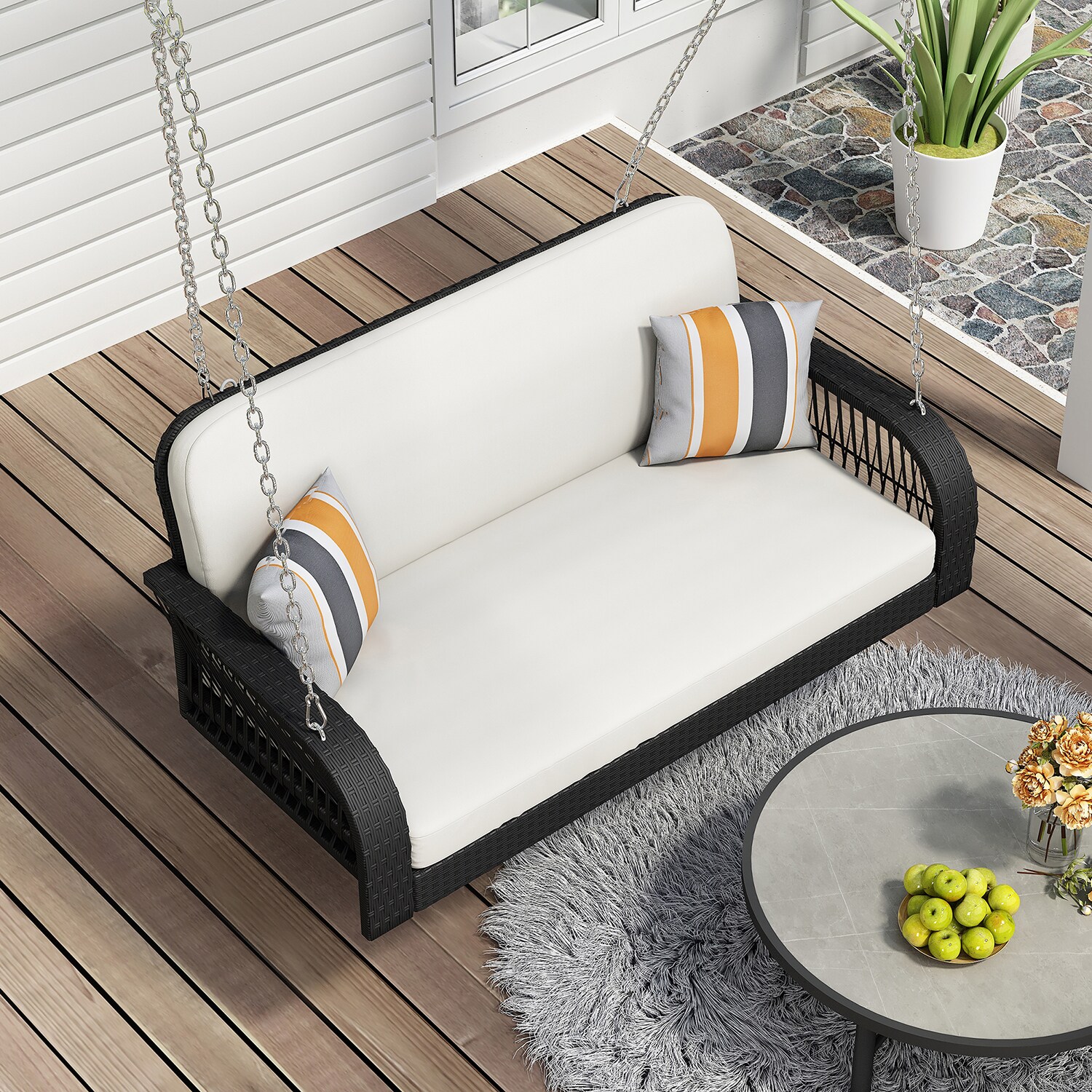 PE Wicker Porch Swing Patio Furniture at Lowes.com