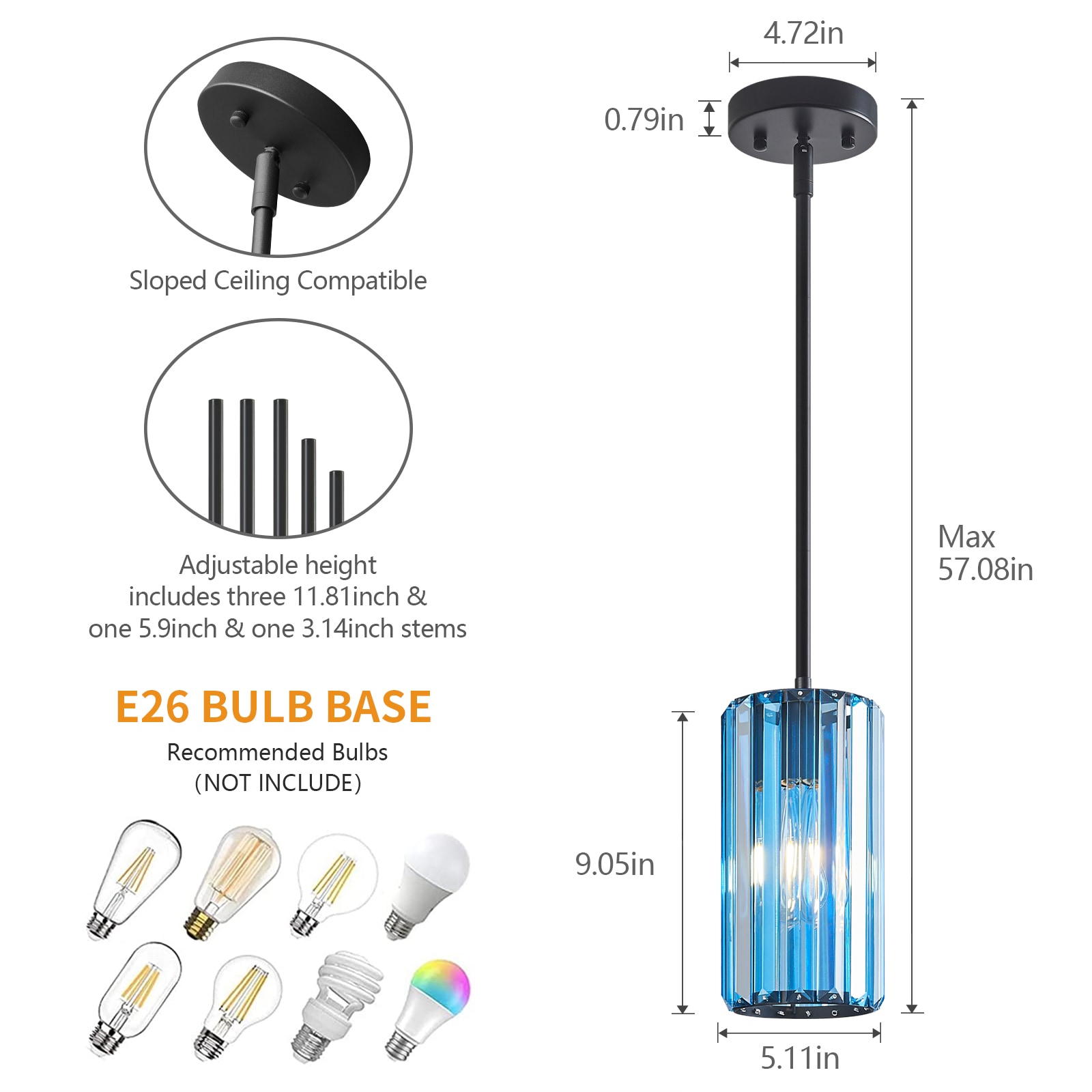 ZHLLMQ Modern 5.11 in 1-Light 3 Pack Light Blue Series Vertical Crystal ...