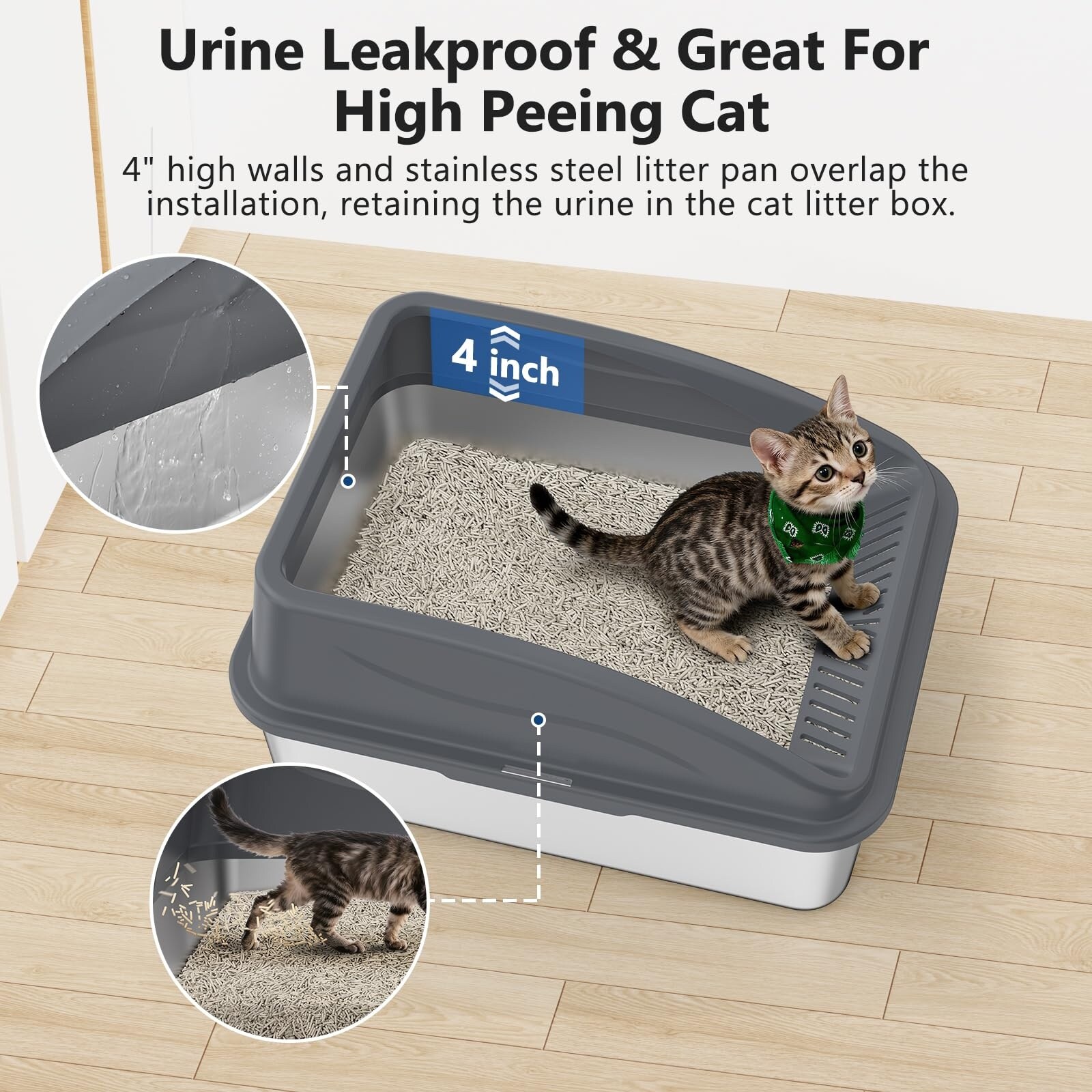Phewnyzo Stainless Steel Cat Litter Box Top Entry Leakproof Non Stick ...