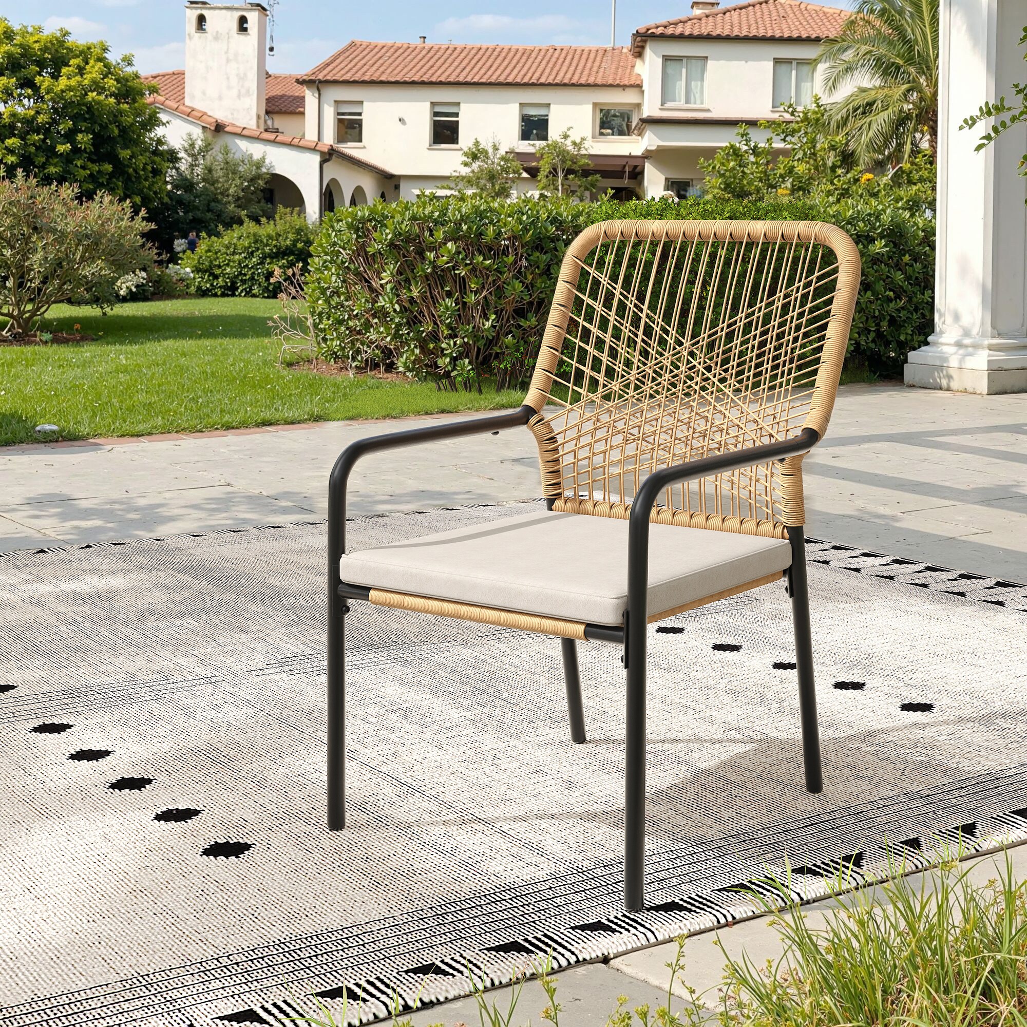 VICLLAX Wicker Patio Chairs Set of 4 Stackable Black Metal Frame ...