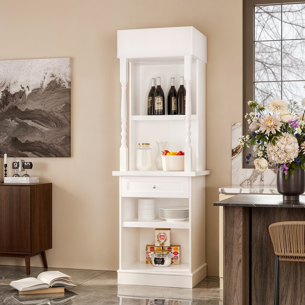 Homsee White Freestanding Cabinet with Shelves Drawer and Storage Space ...