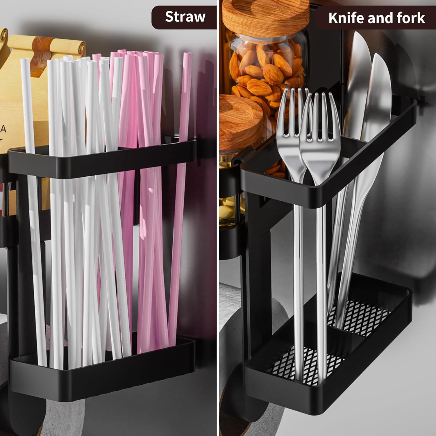 Deliton Magnetic Paper Towel Holder Shelf Hanging Straws Holder for ...