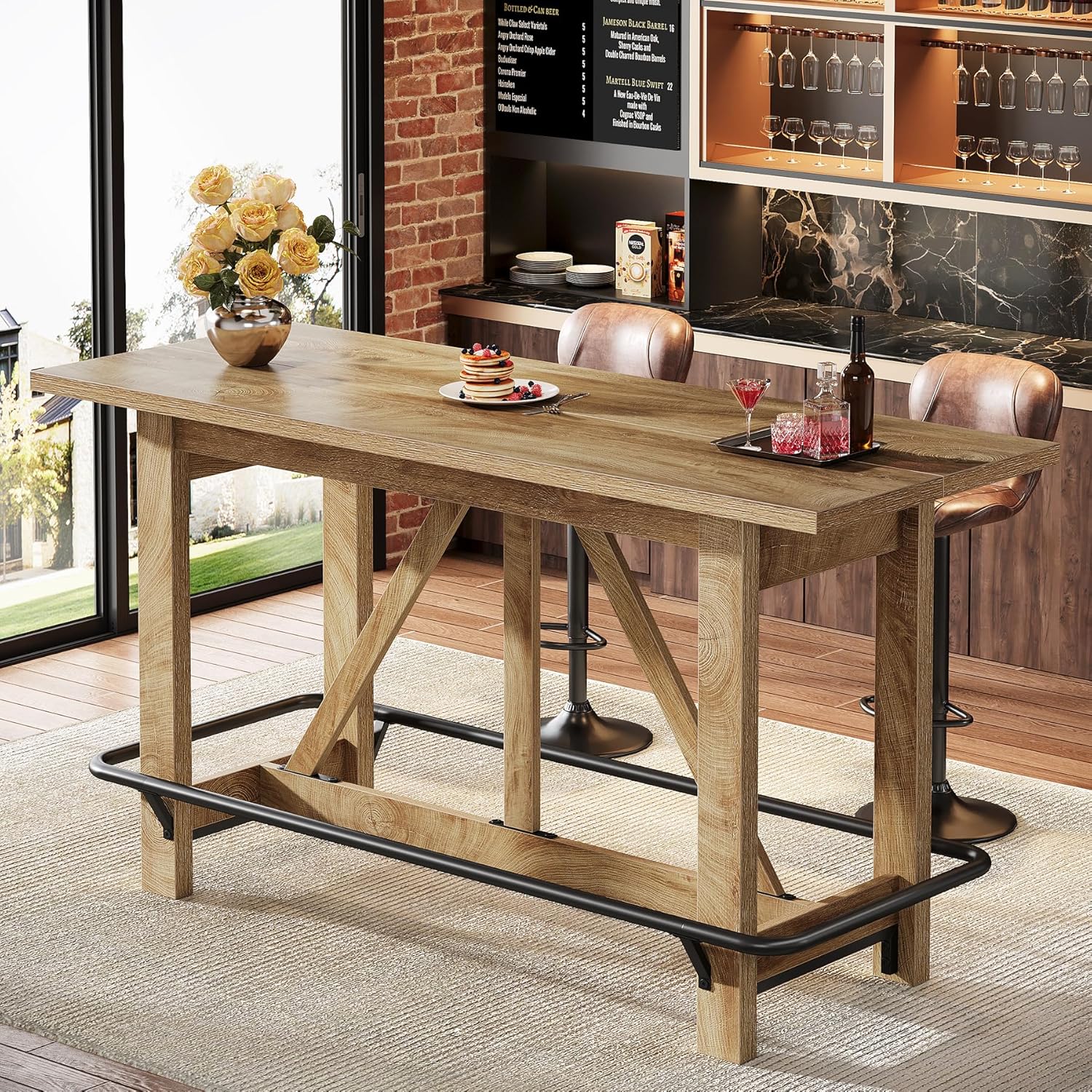 Tribesigns 63 Bar Table Long Counter Height Pub Dining Table with ...