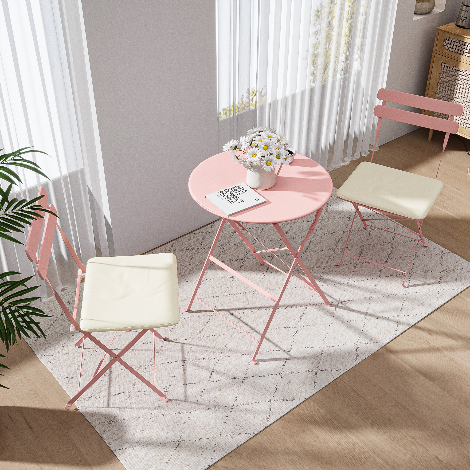 CESICIA Patio Furniture-Set of 2 Stackable Pink Metal Frame Stationary ...
