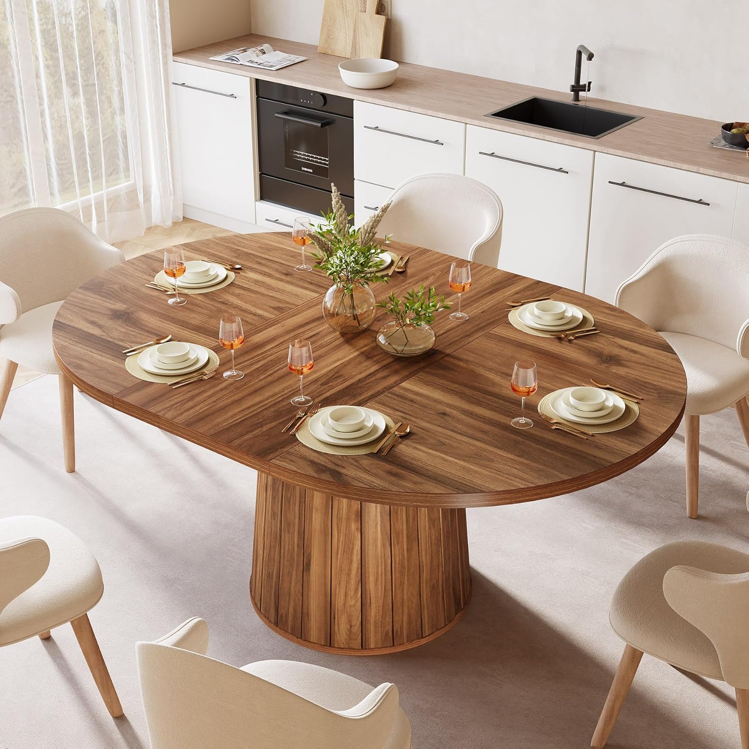 Tribesigns no Oval Dining Table for 6 People 55.11 inches Farmhouse ...