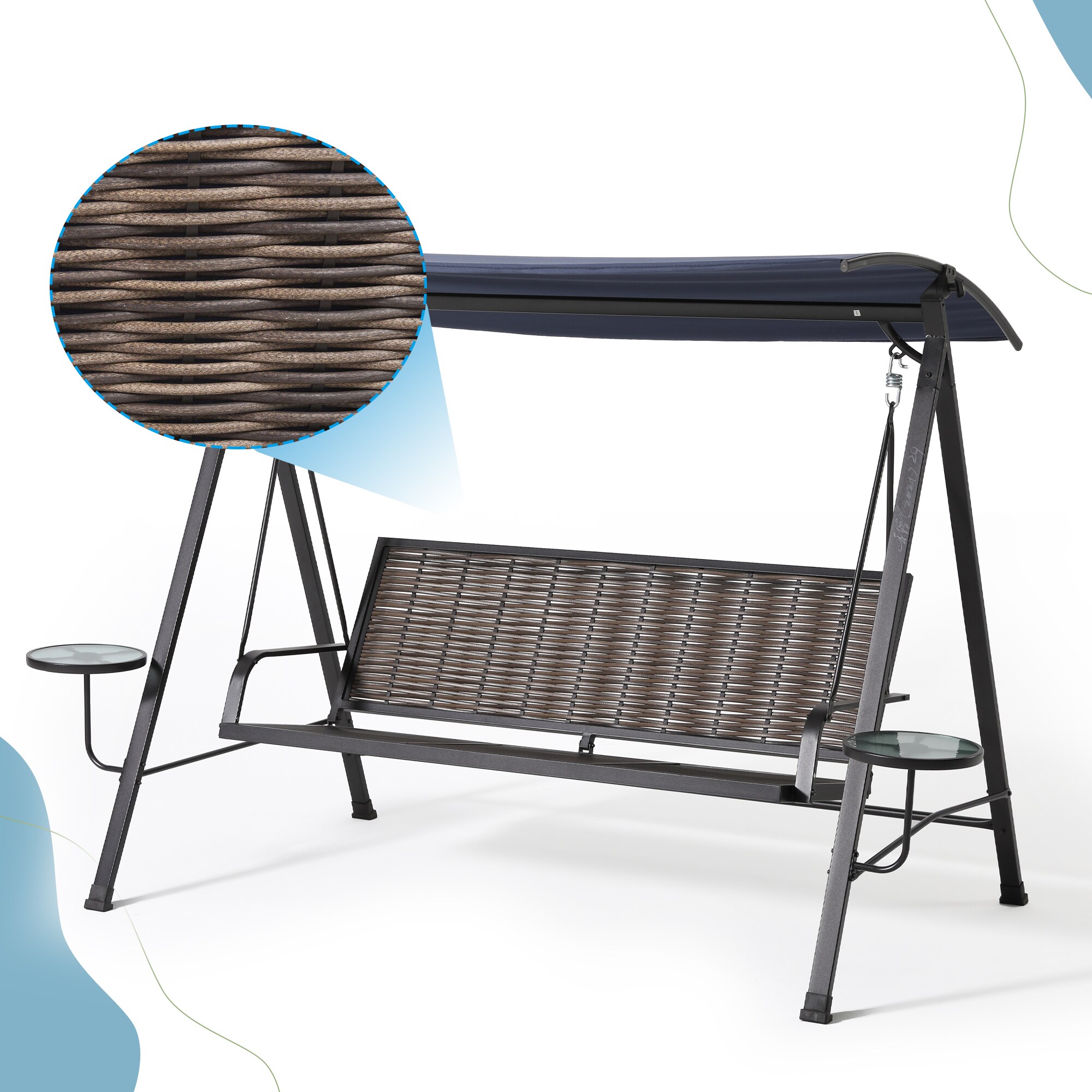 Siavonce 3 -person Blue Steel Outdoor Swing in the Porch Swings ...