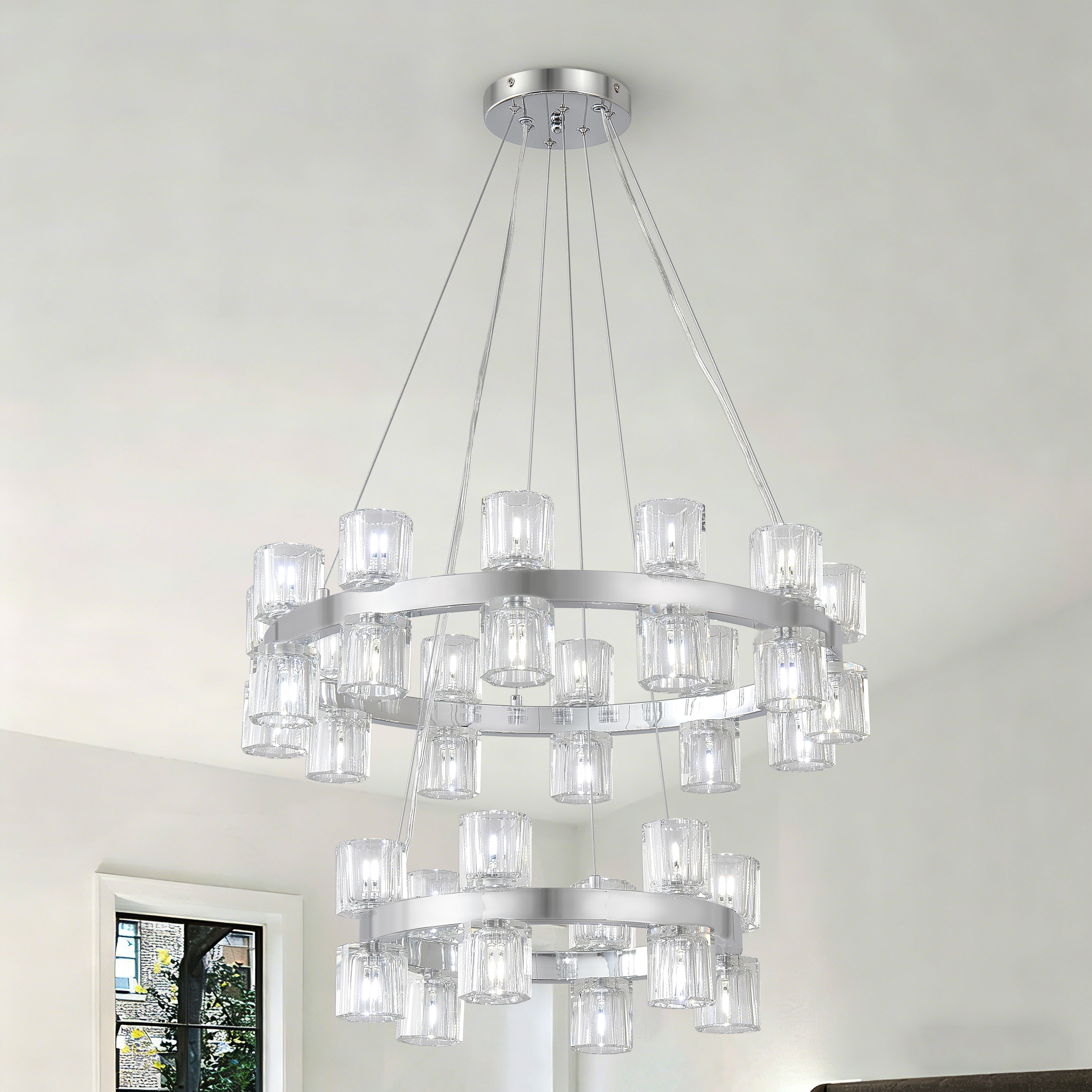 Kirahee 36-Light Modern 2-Tier Wagon Wheel Semi Flush Mount with Clear ...