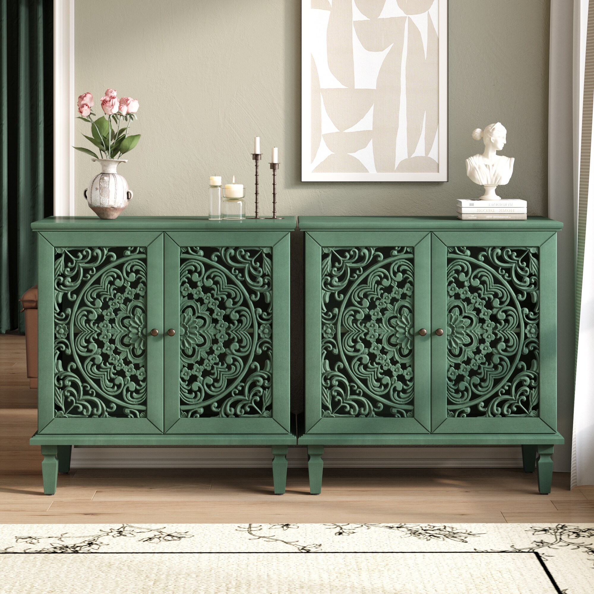 KTMBDW Accent Cabinet with Doors - Vintage Hollow-Carved Accent Cabinet ...