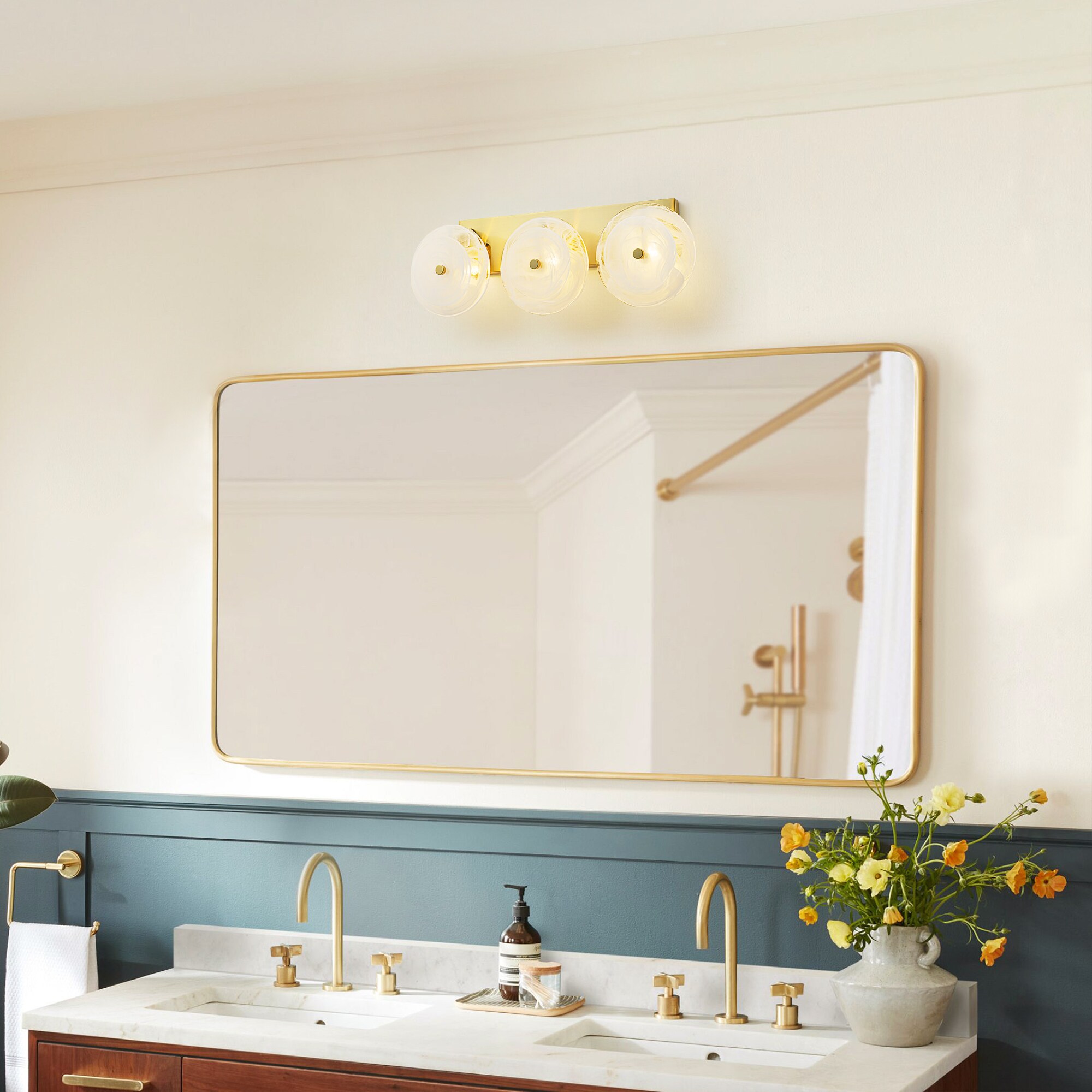 Y'INSP ArtCraft Lily 25.2-in 3 Light Brushed Brass French country ...