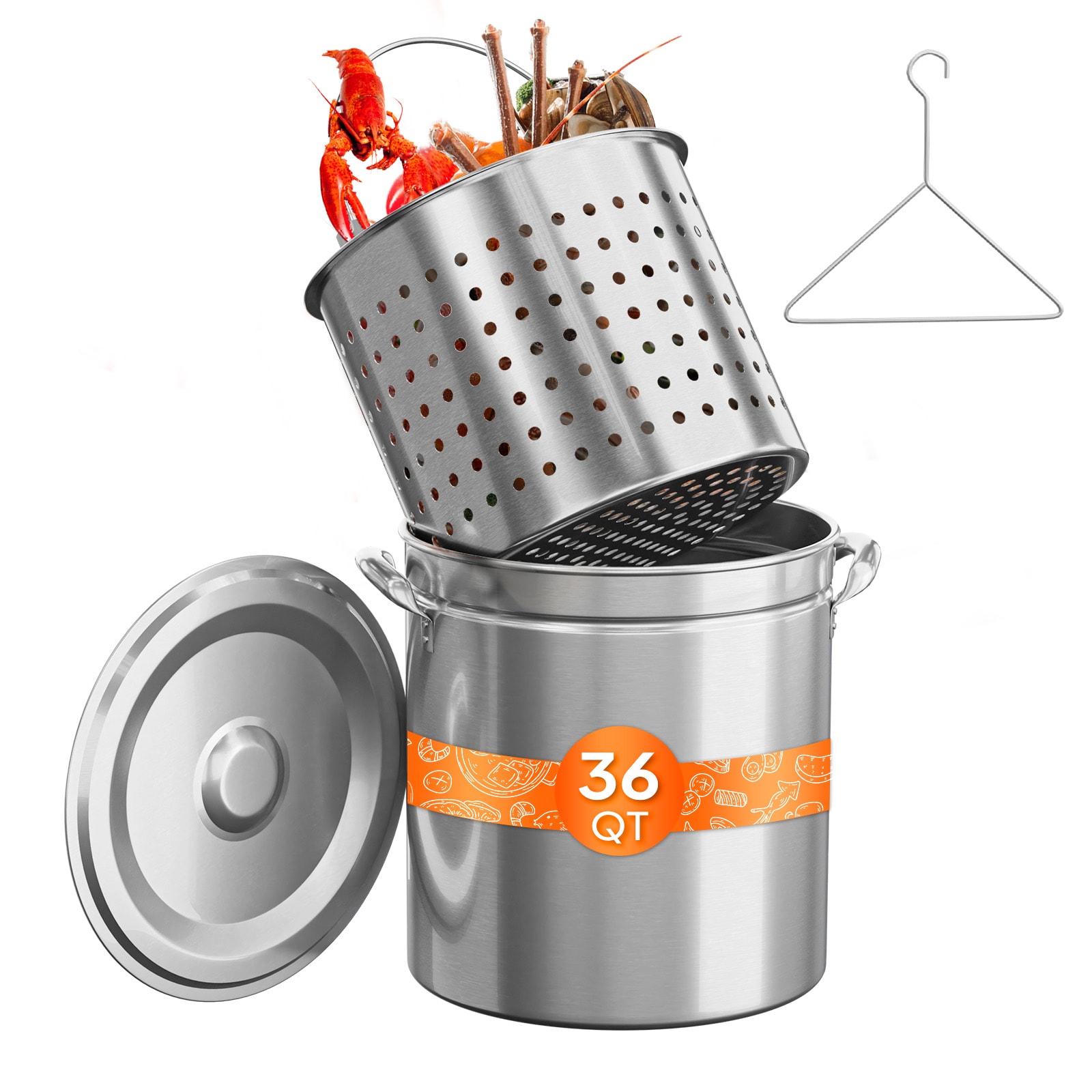 ROVSUN 36QT Turkey Fryer Pot and Seafood Boil Pot with Strainer Basket ...