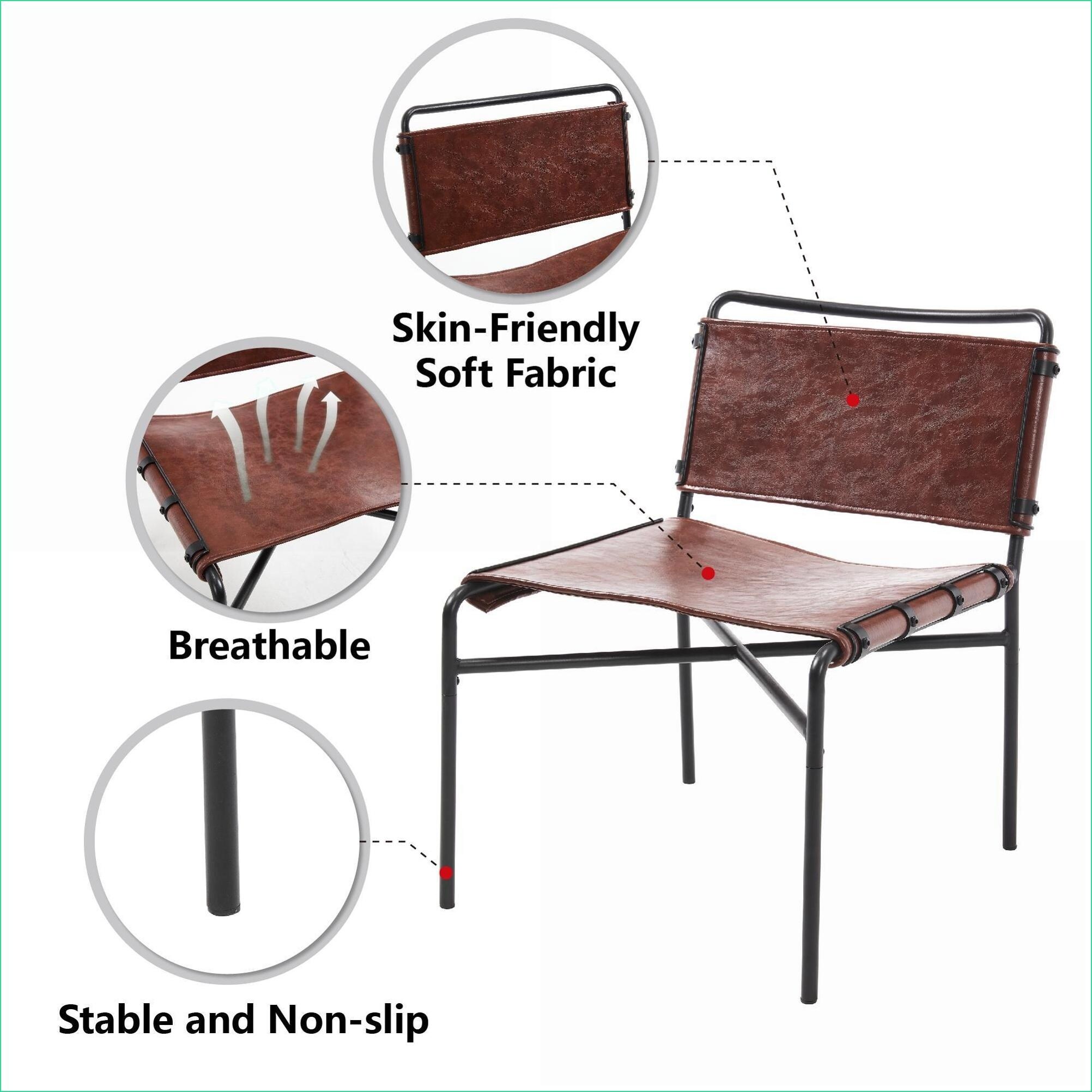 Watnature 2-Piece Retro Armless Accent Chairs Set Walnut Brown Leather ...