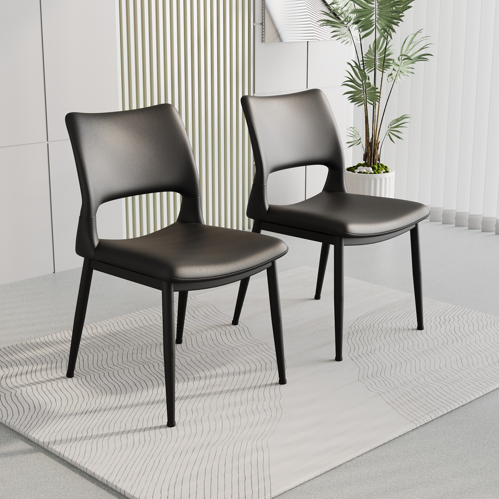 Blisstyle Modern Minimalist Black Pu Leather Dining Chairs Set of 2 ...