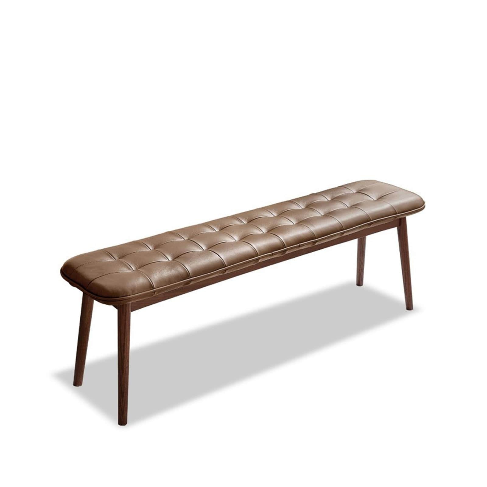 GDFStudio Nora Solid Oak Wood Dining Bench with Leather Cushion Brown ...