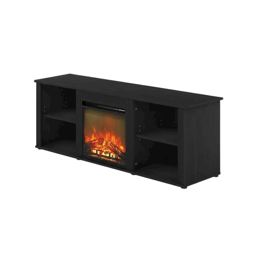 FurniFact Wood TV stand fireplace Americano finish modern design multi ...