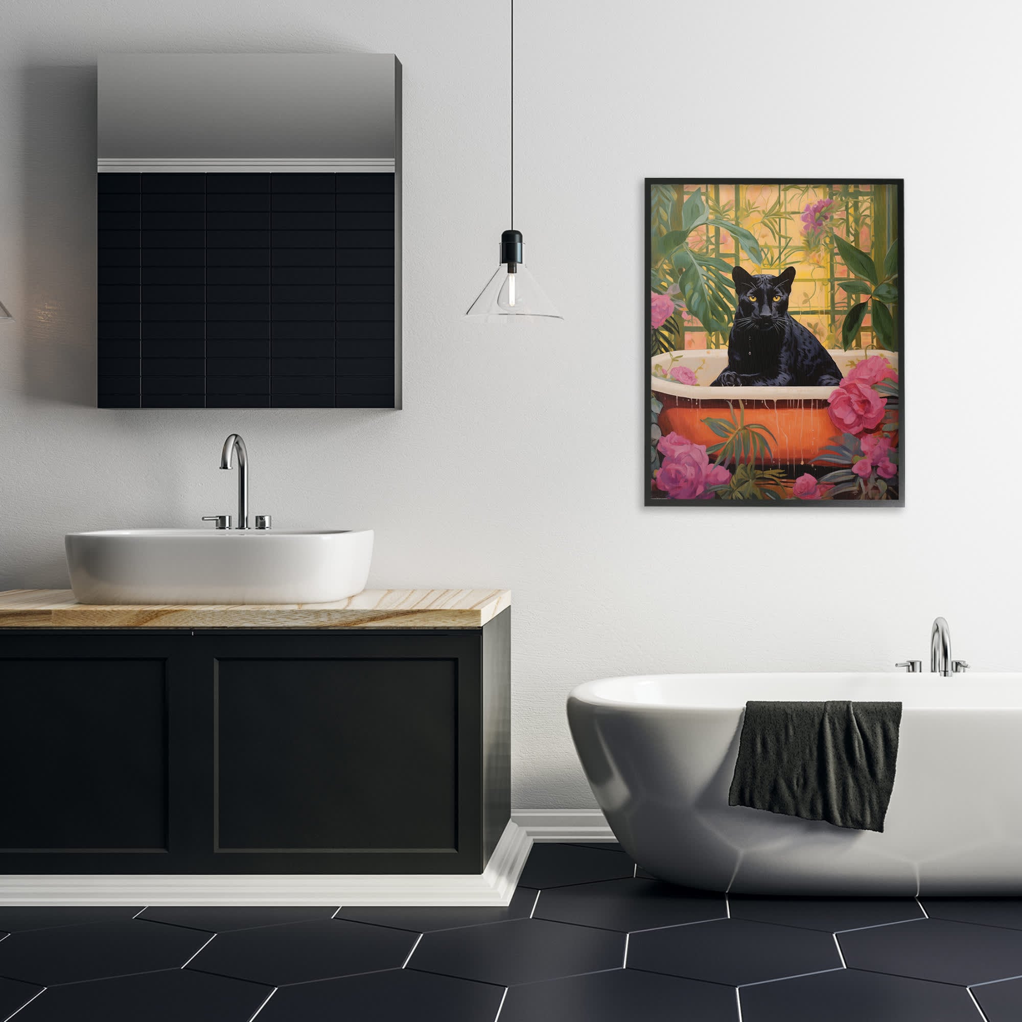 Stupell Industries Lush Tropics Panther Bath Black Framed Giclee Art By ...