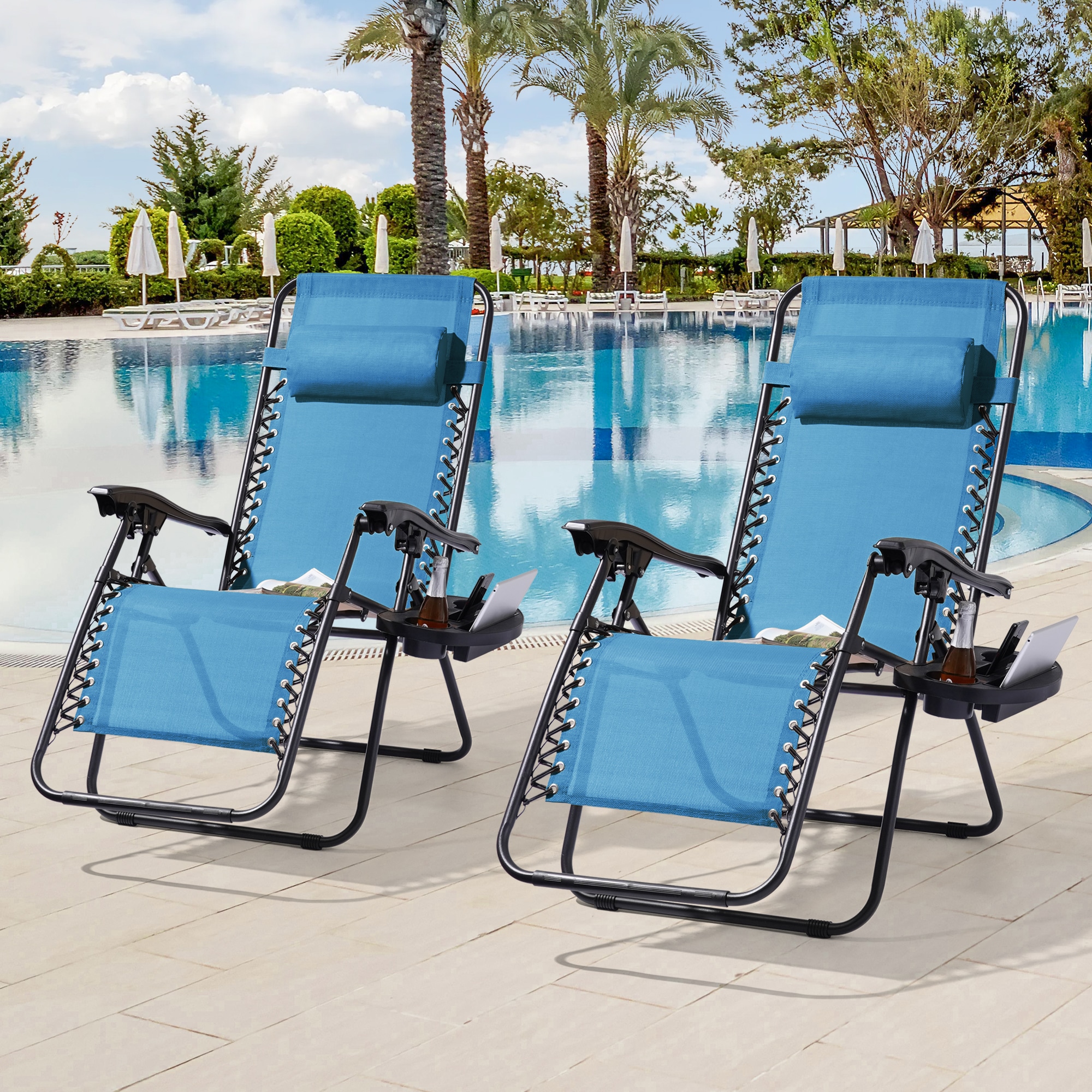 Sonkuki Patio Chair Set of 2 Black Metal Frame Glider Zero Gravity ...