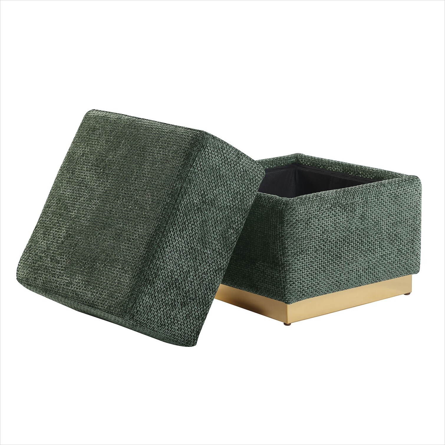 Watnature Storage Accent Stool with Cube Design Green-Toned Chenille ...
