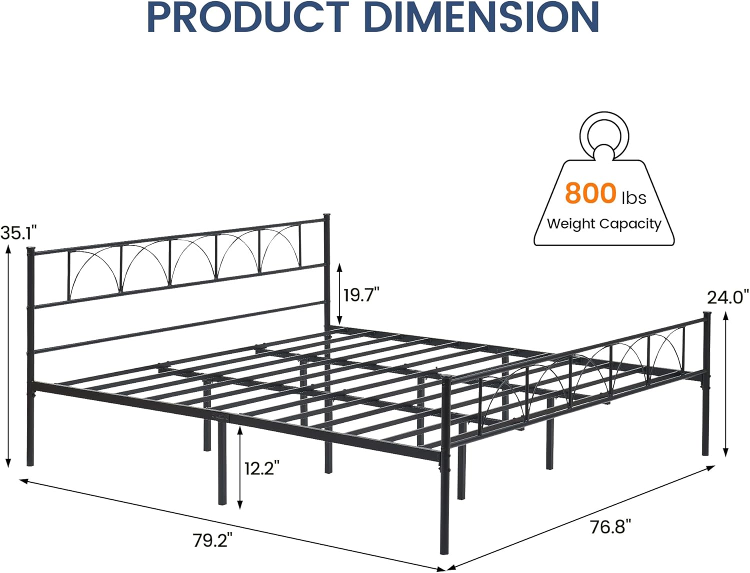 Garvee King Size Sturdy Modern Stylish Iron Bed Frame with Headboard ...