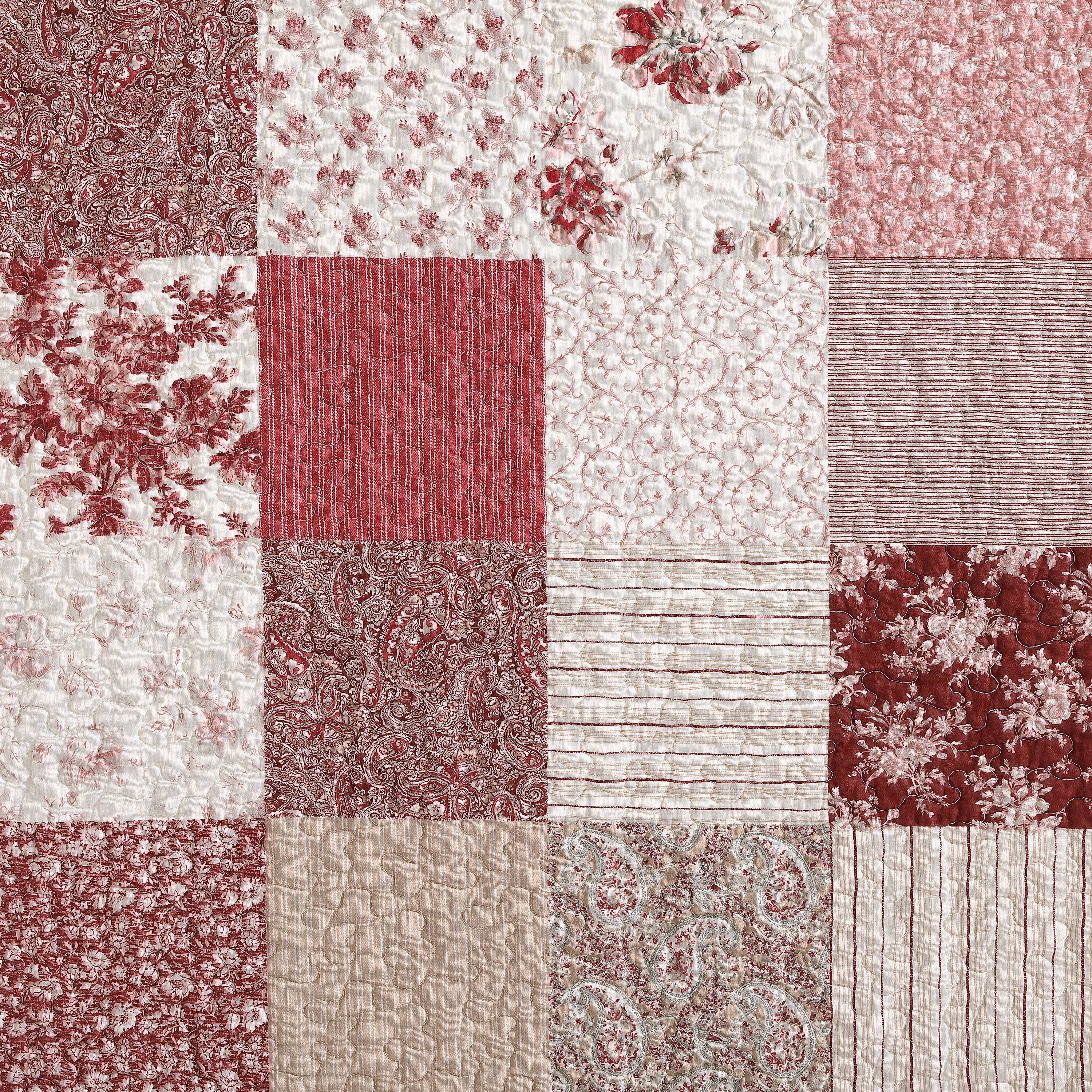 Laura Ashley Laura Ashley Celi Patchwork 2-Piece Deep Red Cotton Twin ...