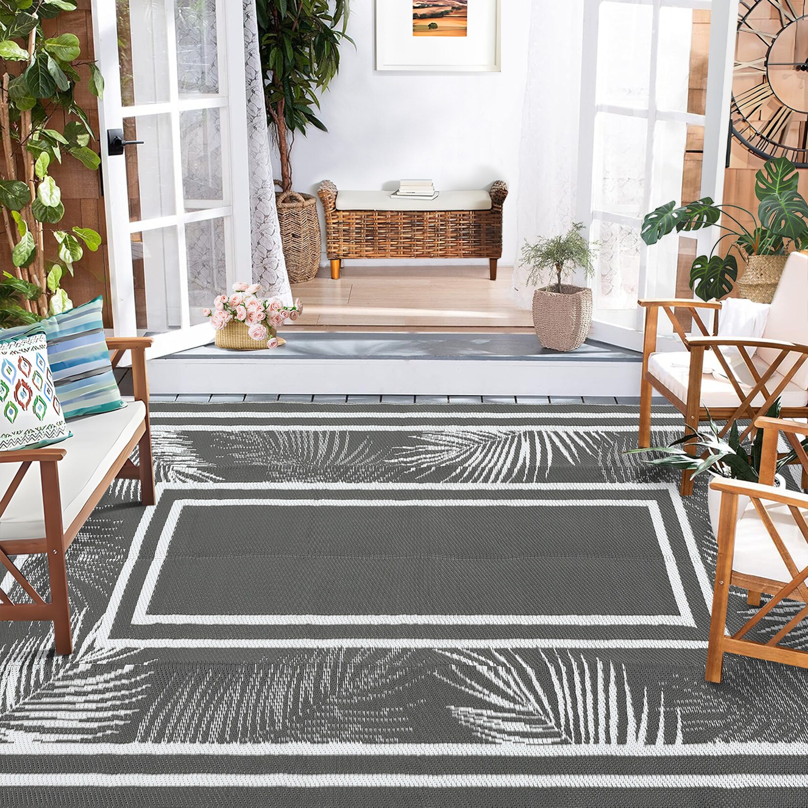 Qeetex 9 x 12 ft Plastic Gray White Rectangular Beach Front Porches ...