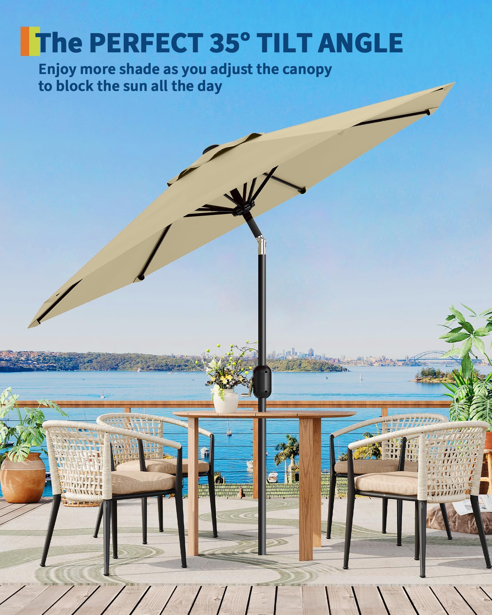 GarveeLife 9Ft Patio Umbrella 8 Sturdy Ribs Outdoor Table Umbrella ...
