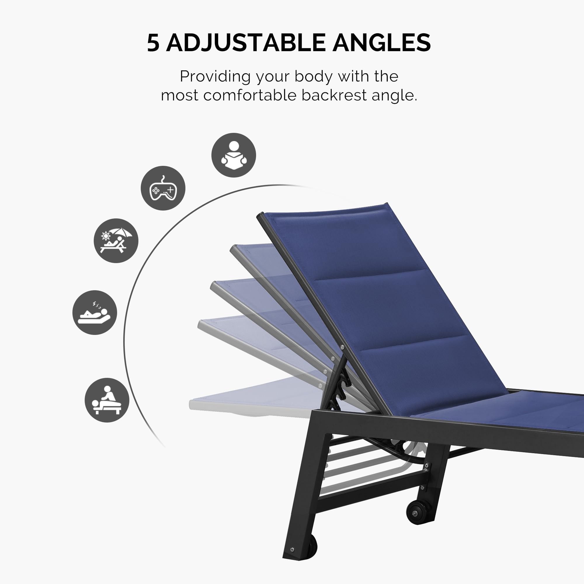 PURPLE LEAF Chaise lounge Set of 2 Dark Gray Aluminum Frame Stationary ...