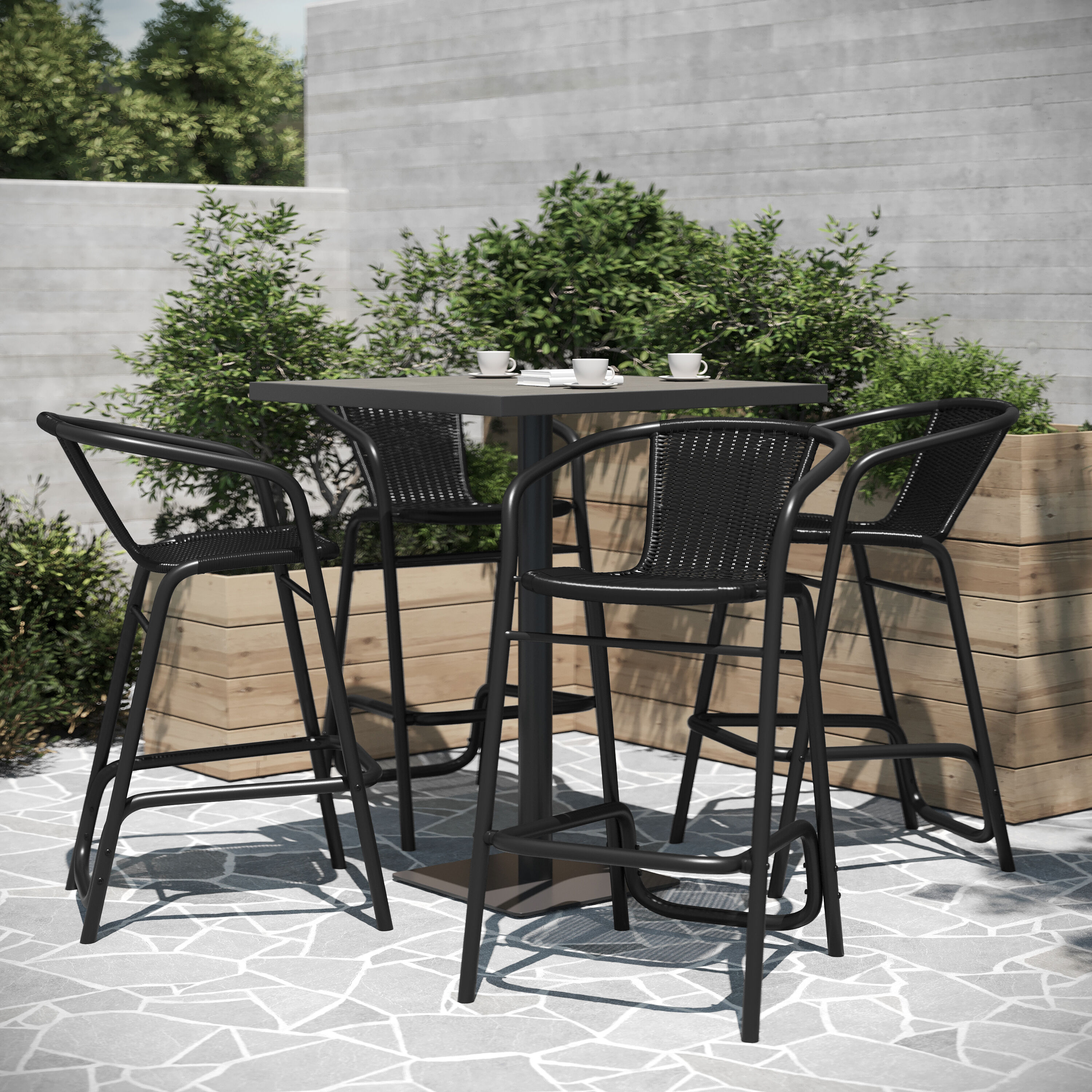Merrick Lane Lille Set of Four Restaurant Style Barstool with Black PE ...