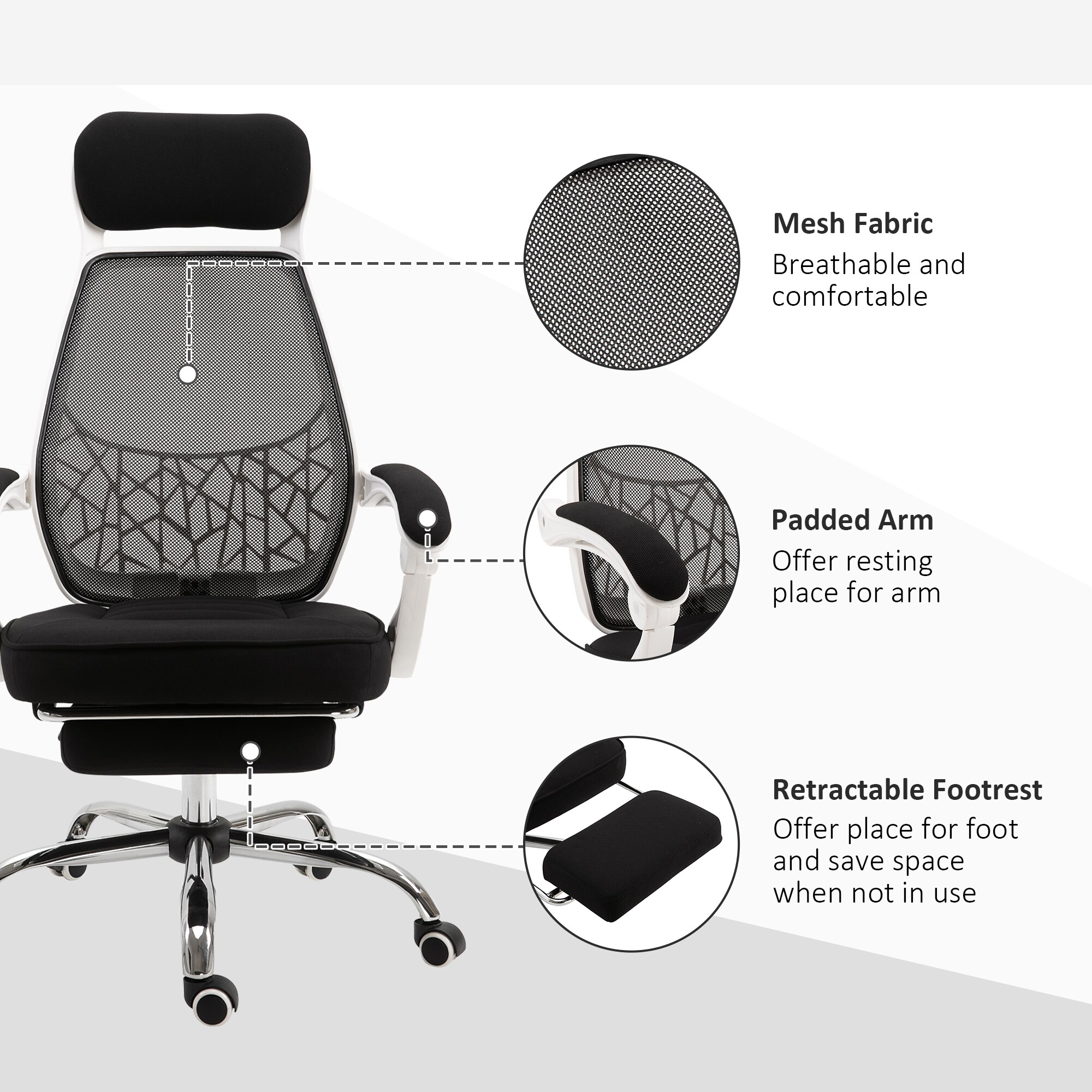 Vinsetto Ergonomic High Back Mesh Office Chair Swivel Reclining ...
