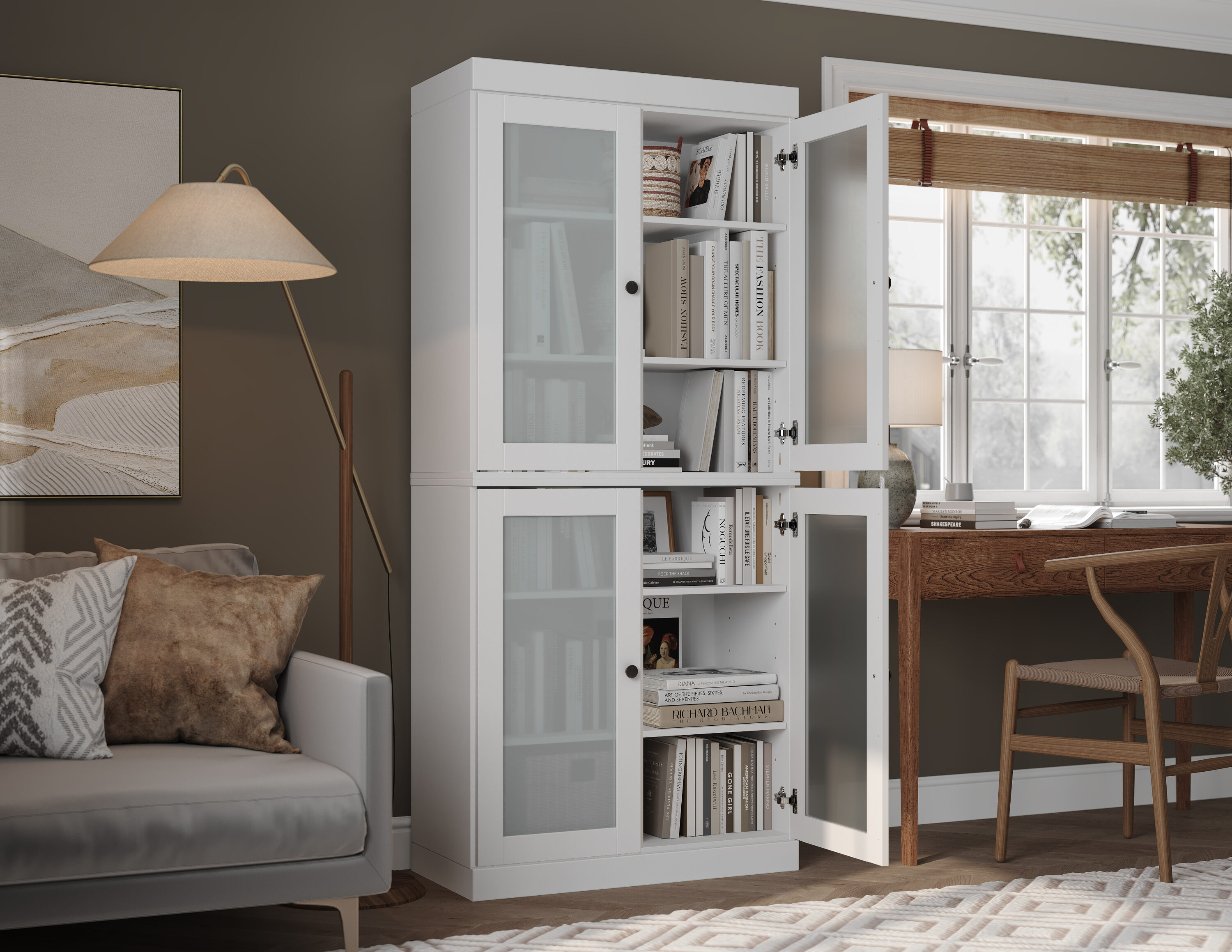 Palace Imports 32-in W Solid Wood Tall Modular Frosted Glass Bookcase ...
